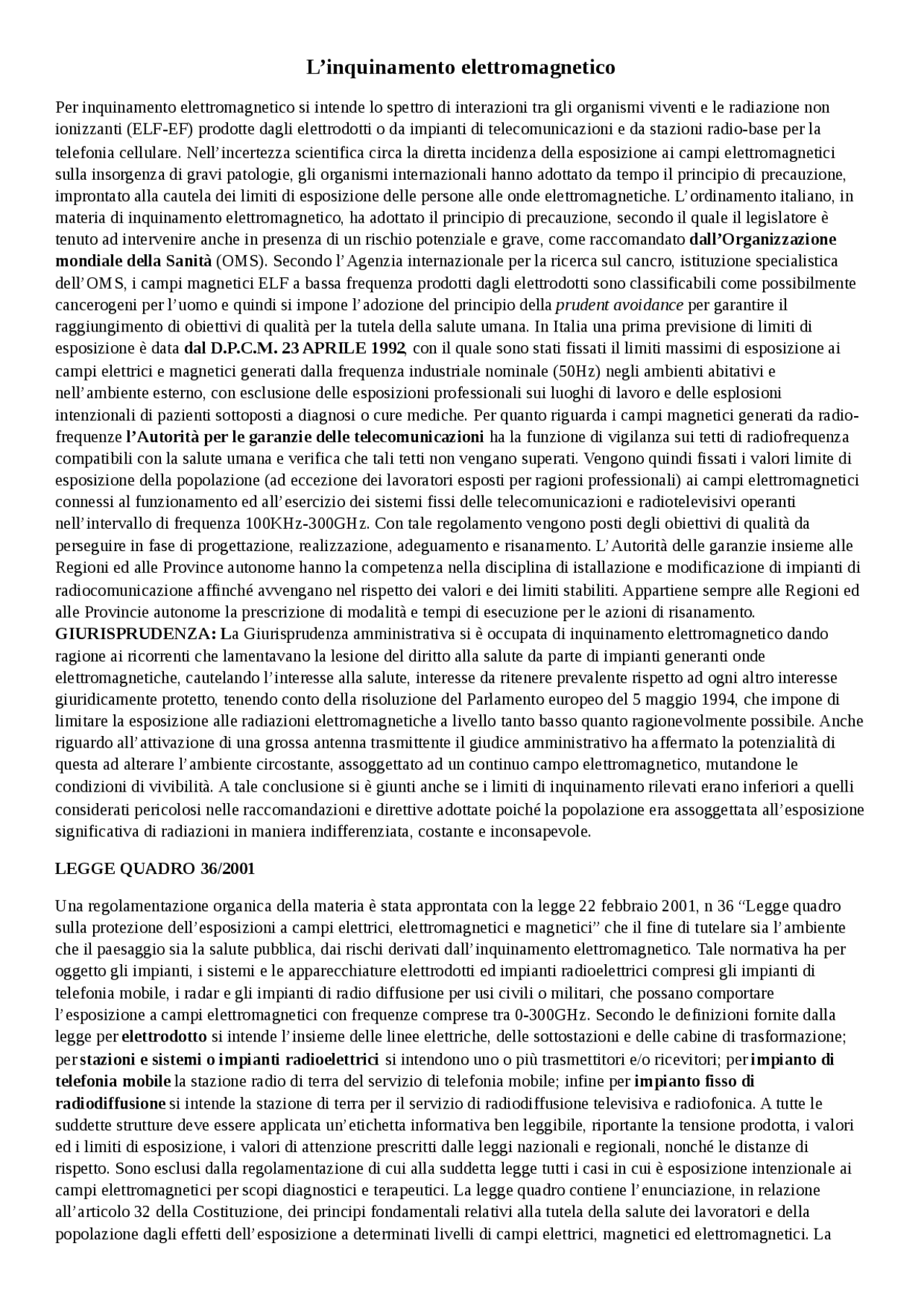 Inquinamento Elettromagnetico Riassunto Diritto Ambientale Docsity