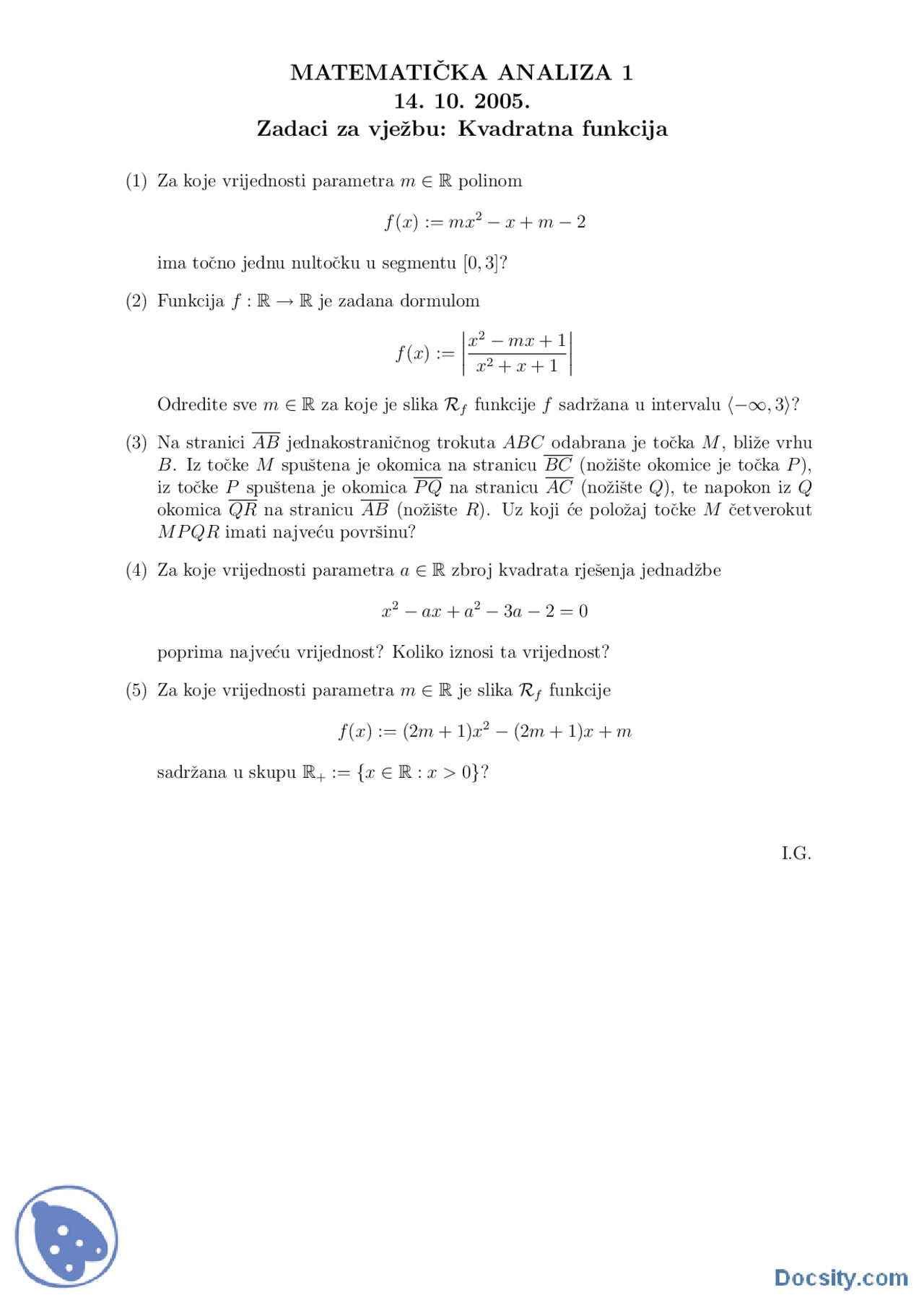 Kvadratna funkcija-Vezbe-Matematicka analiza 1-Matematika | Vežbe' predlog Matematička analiza ...