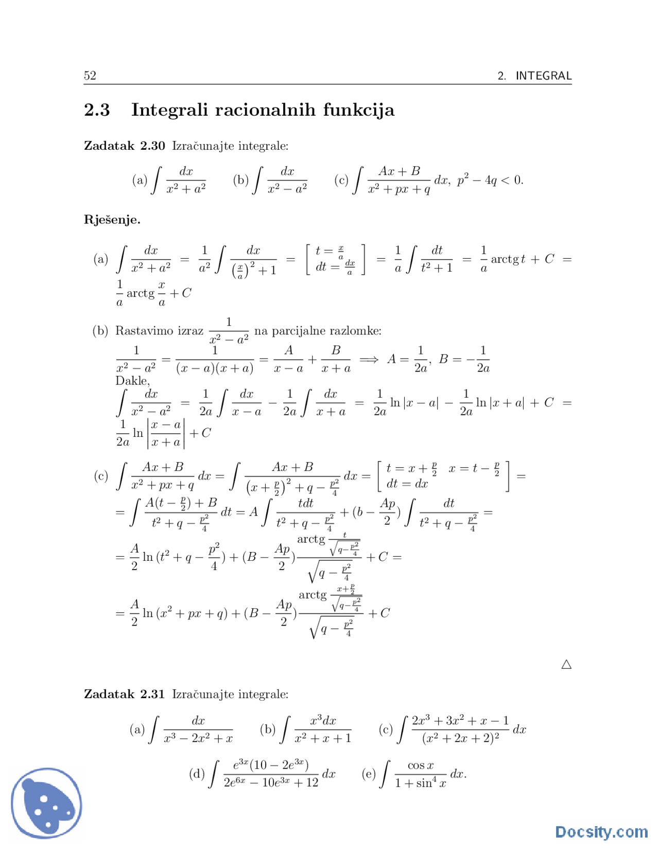 Integrali racionalnih funkcija-Vezbe-Matematicka analiza 2-Matematika | Vežbe' predlog ...