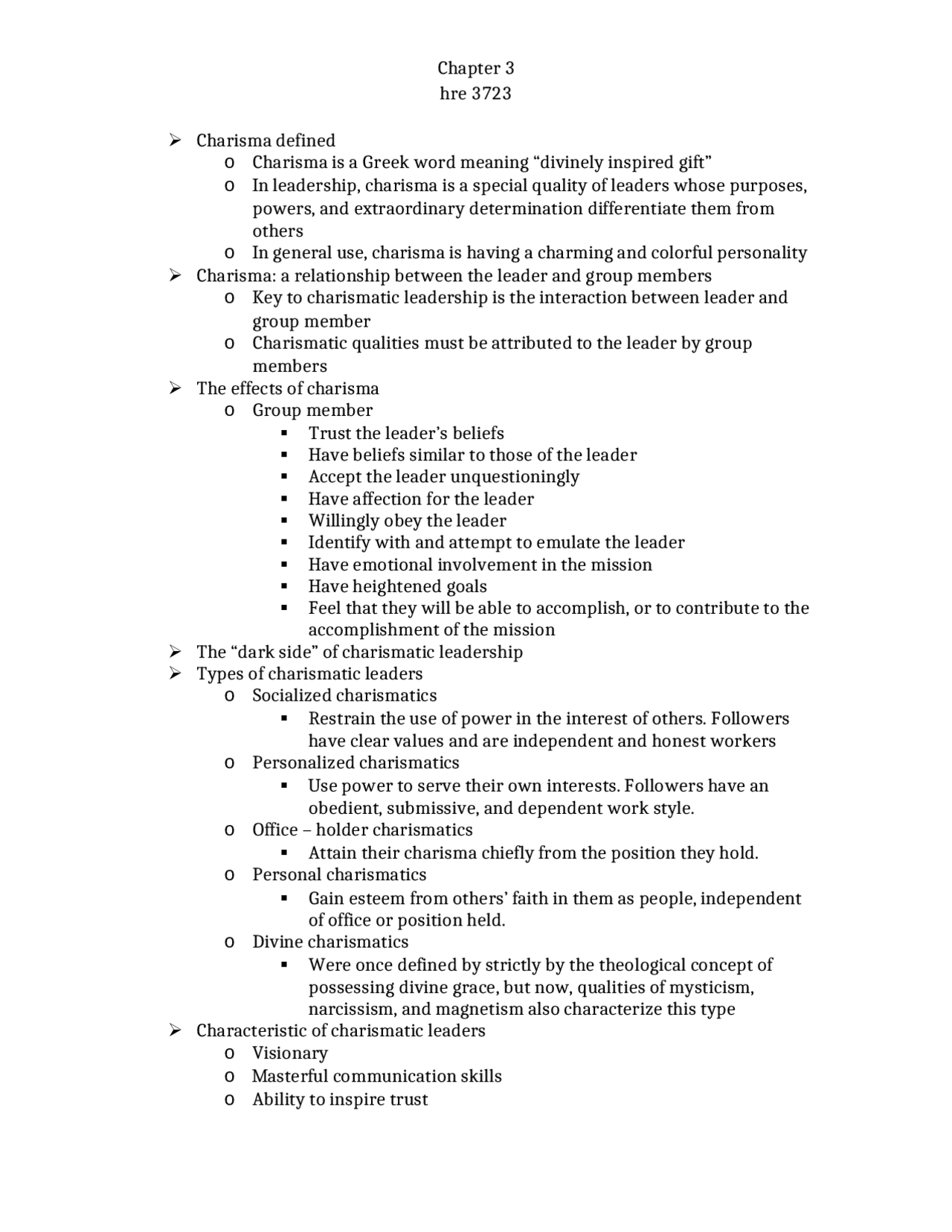 Charisma Energy And Action Orientation Notes Hre 3723 Docsity