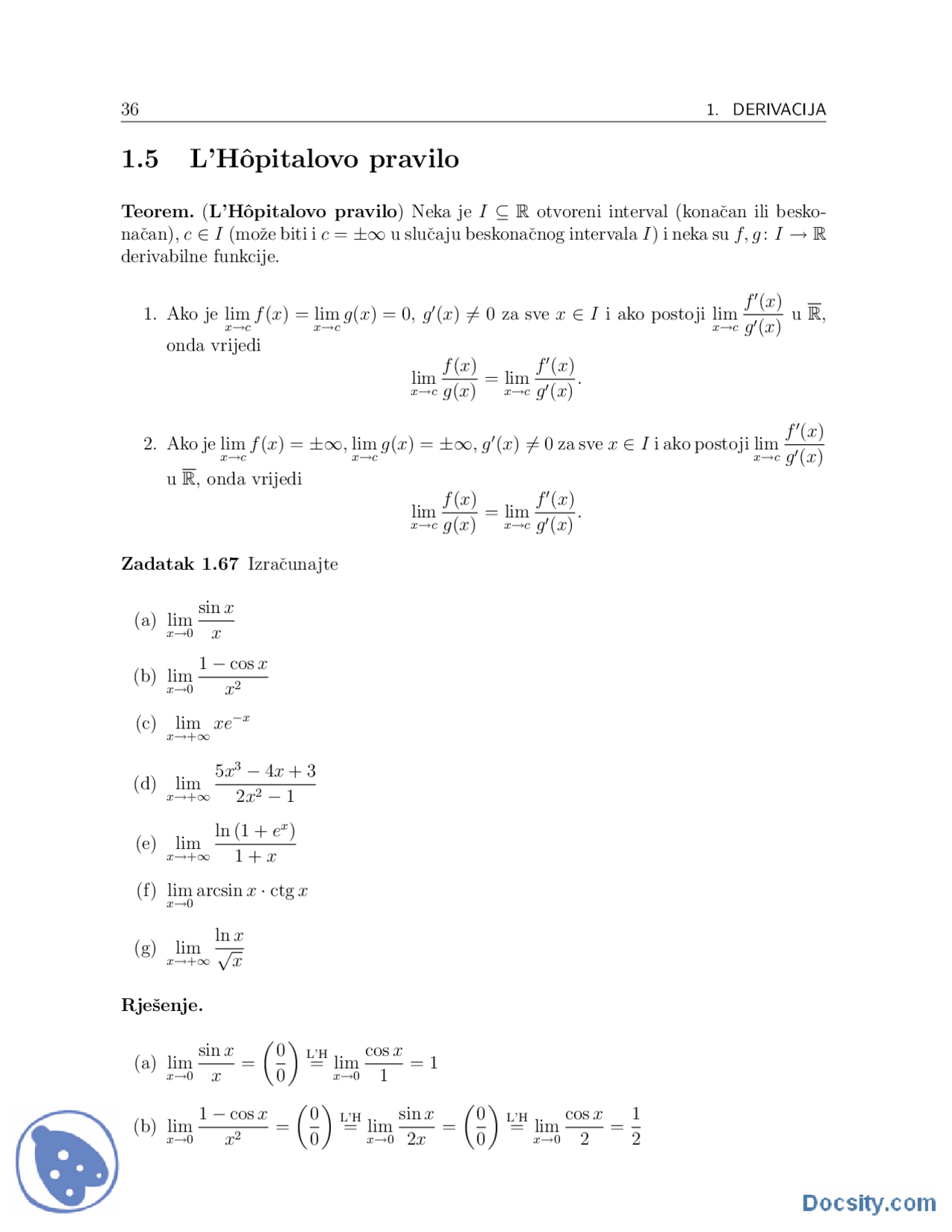 L’Hopitalovo pravilo-Vezbe-Matematicka analiza 2-Matematika | Vežbe' predlog Matematička analiza ...