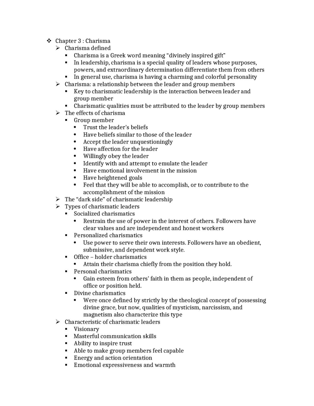 Notes On Charisma Leadership Development Minor Hre 3723 Docsity