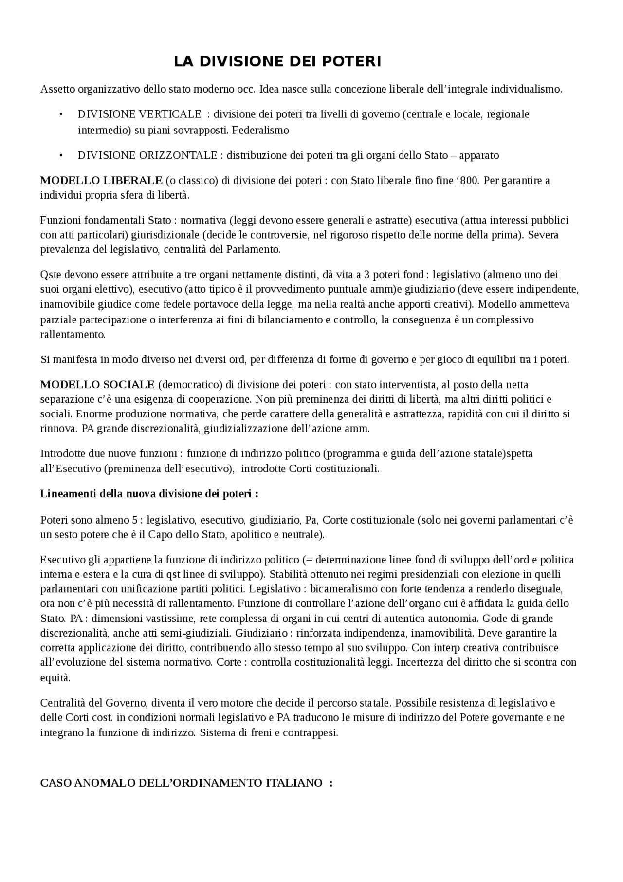 9 La Divisione Dei Poteri Docsity