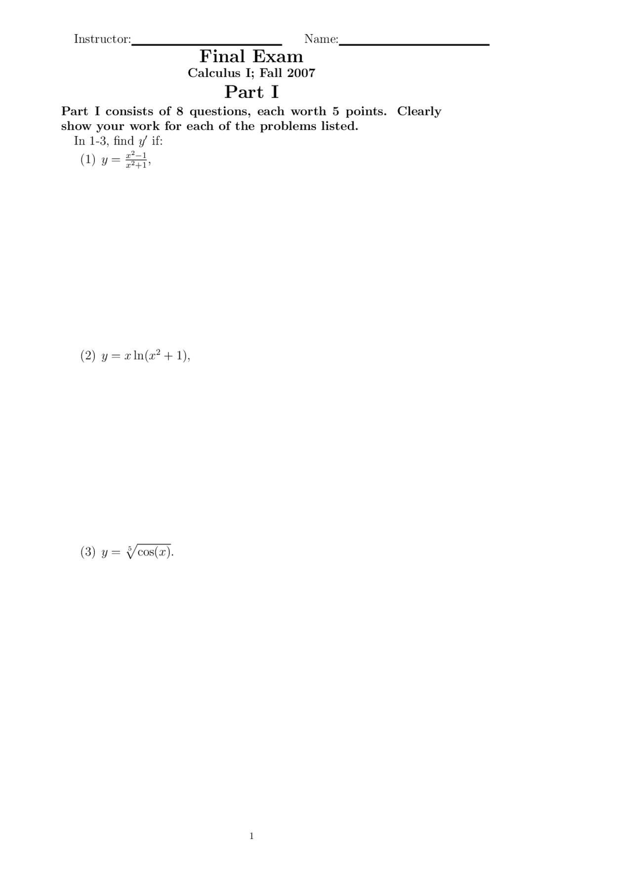 Anti Derivative Of Function Calculus I Exam Docsity