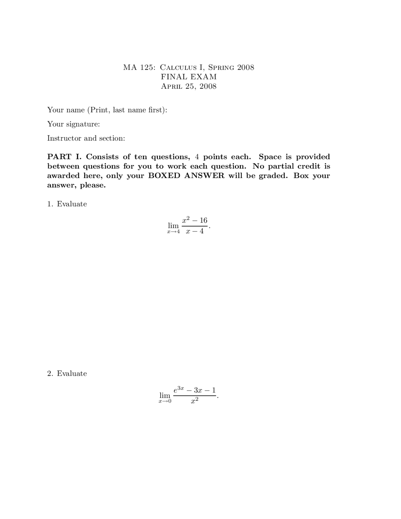 Implicit Equation Calculus I Exam Docsity