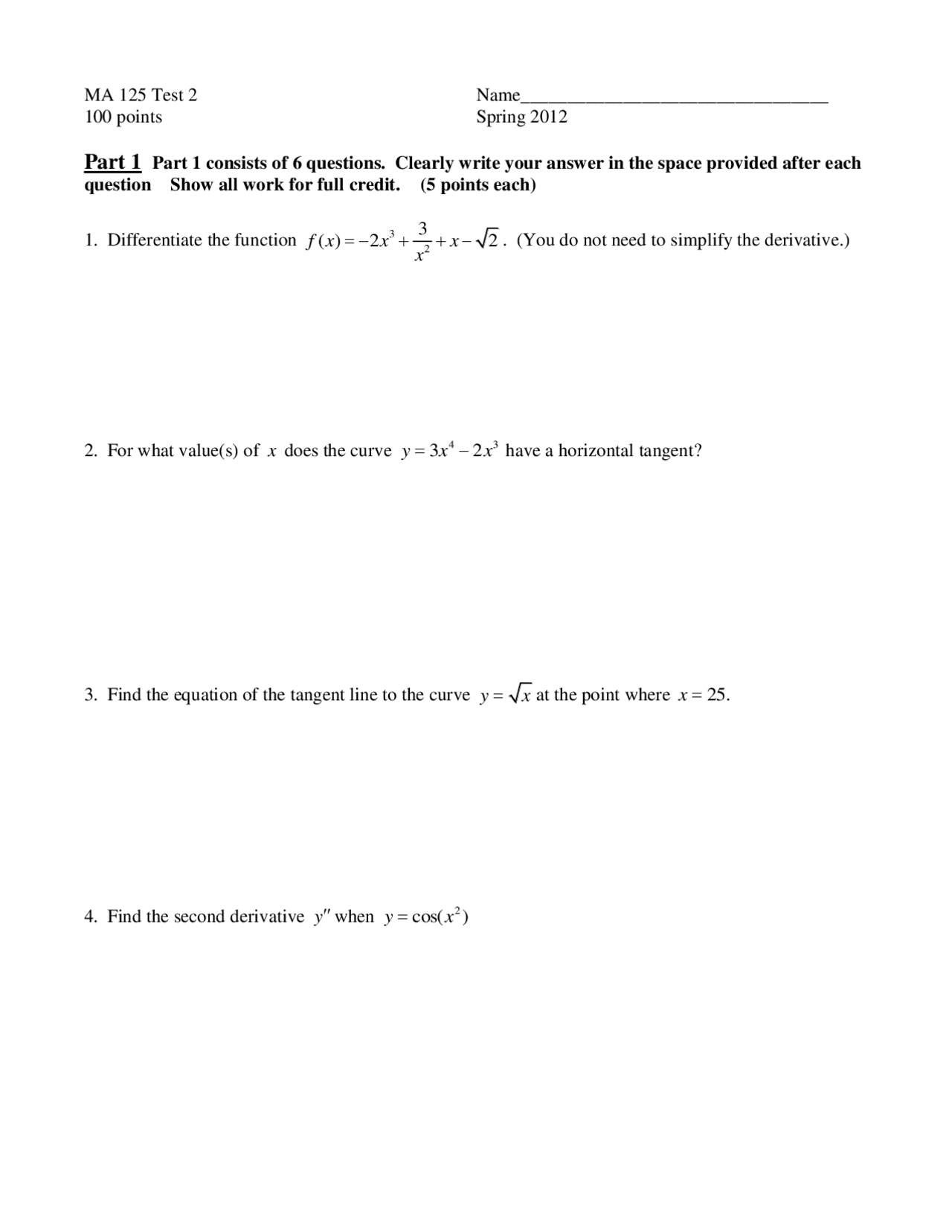 Second Derivative Calculus I Exam Docsity