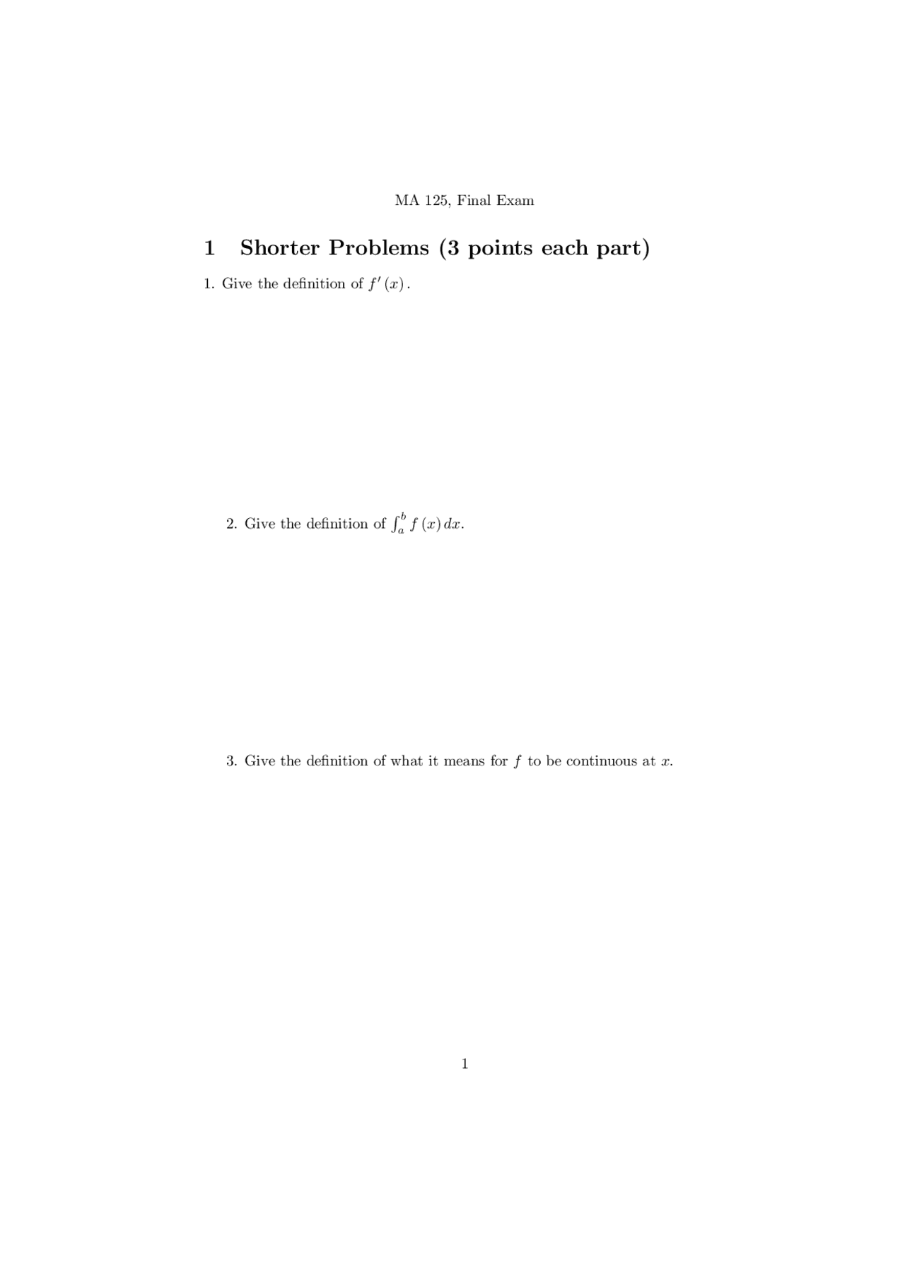 Intermediate Value Theorem Calculus I Exam Docsity