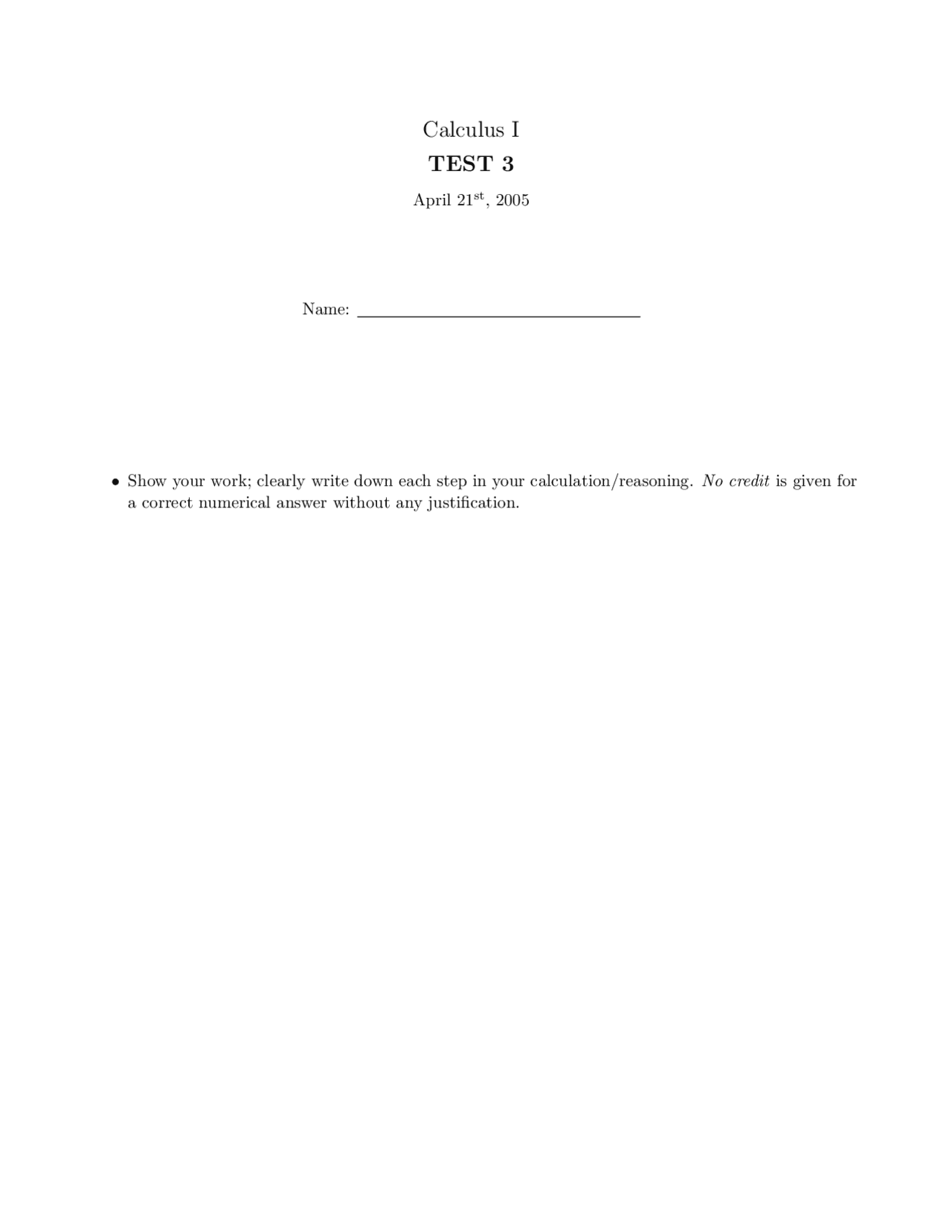 Height of Triangle - Calculus I - Exam - Docsity