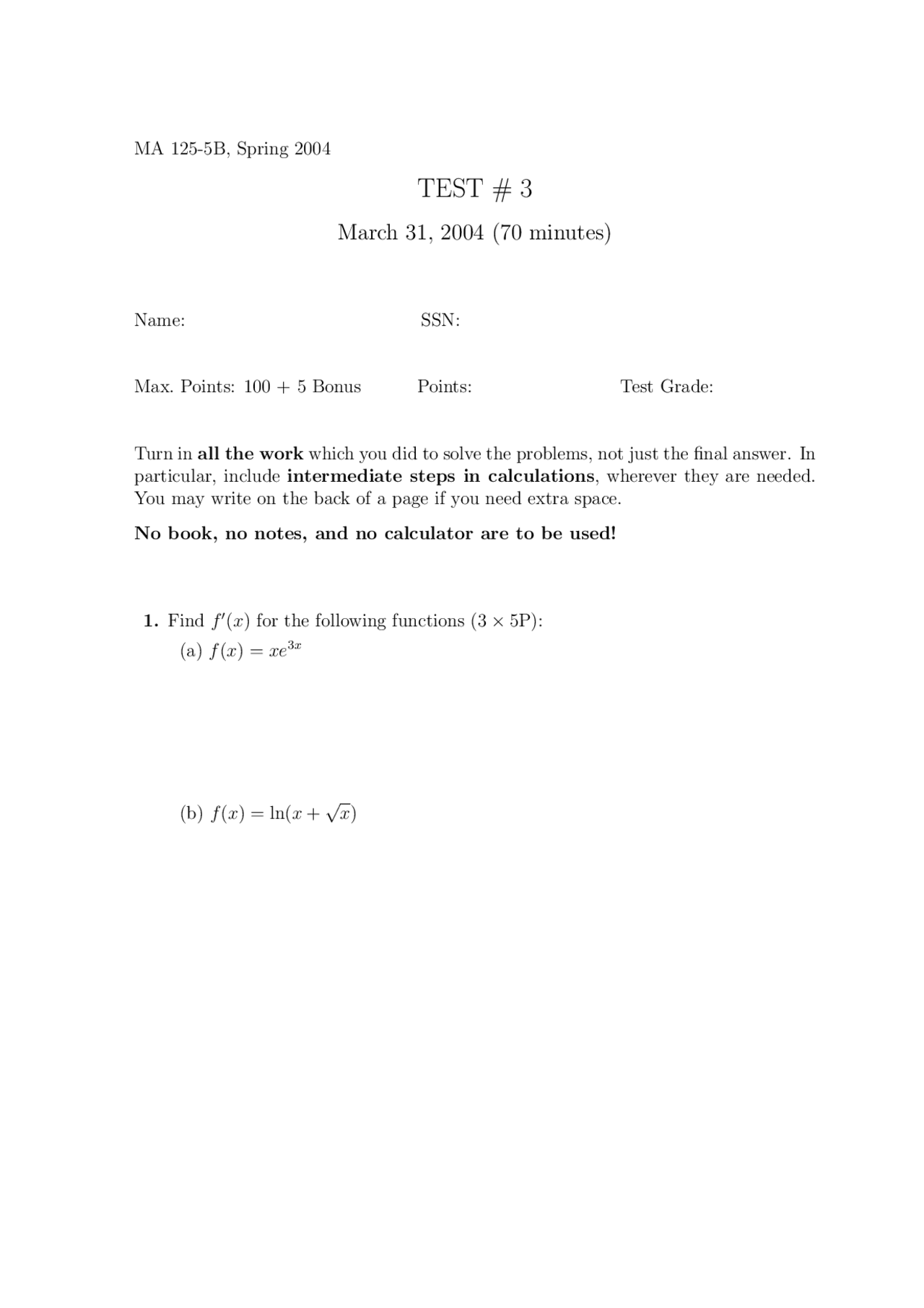 Linearization Calculus I Exam Docsity