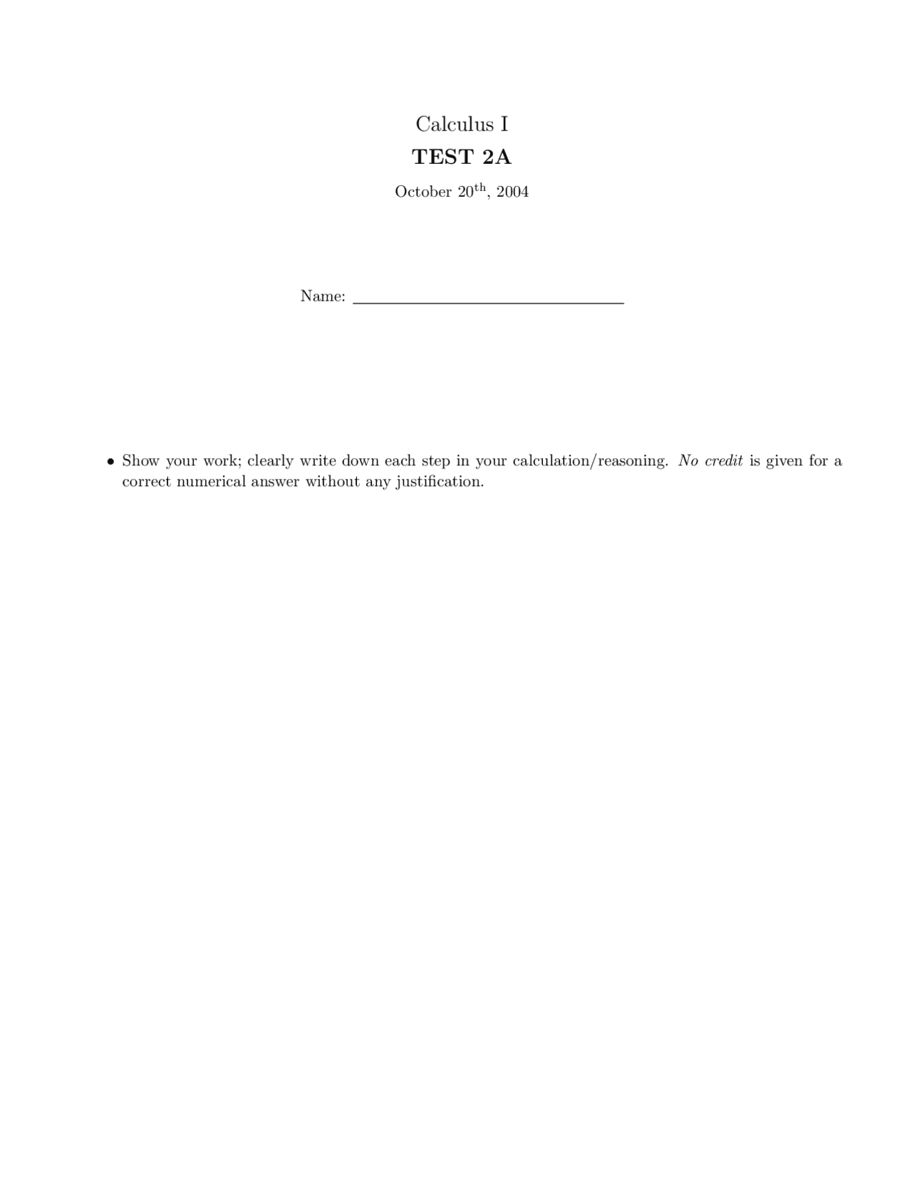Differentiate Calculus I Exam Docsity