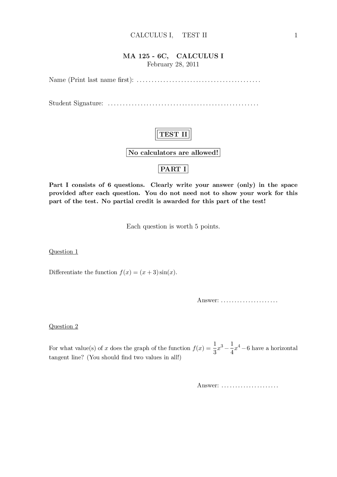 Motion Of Particle Calculus I Exam Docsity