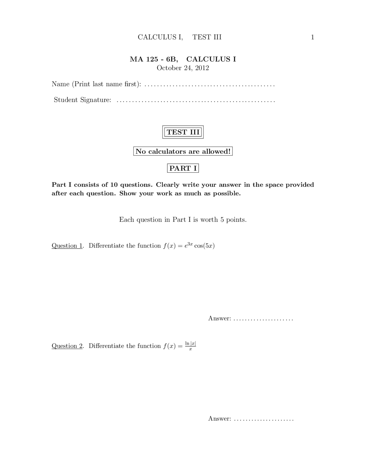 Inverse Of Function Calculus I Exam Docsity