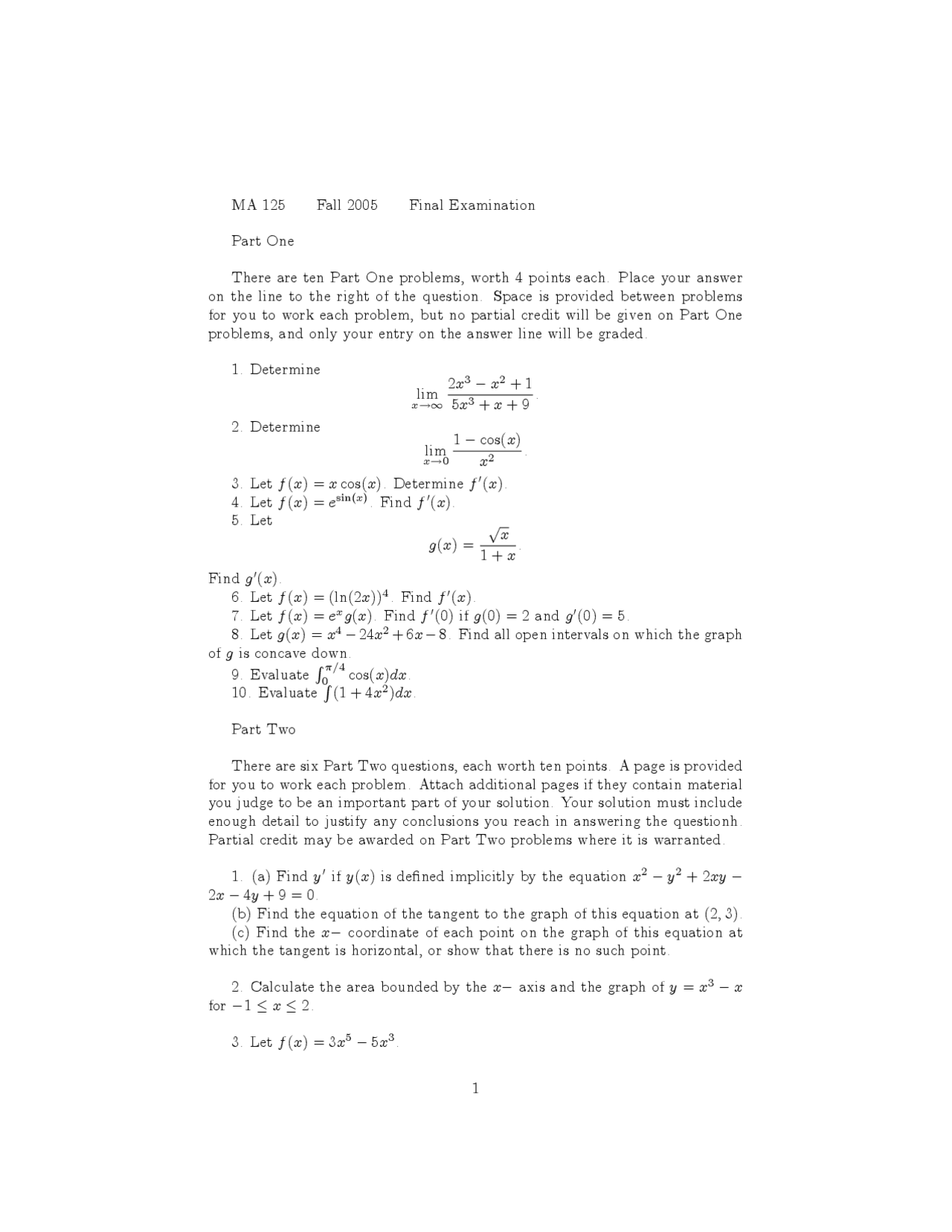 Open Intervals Calculus I Exam Docsity