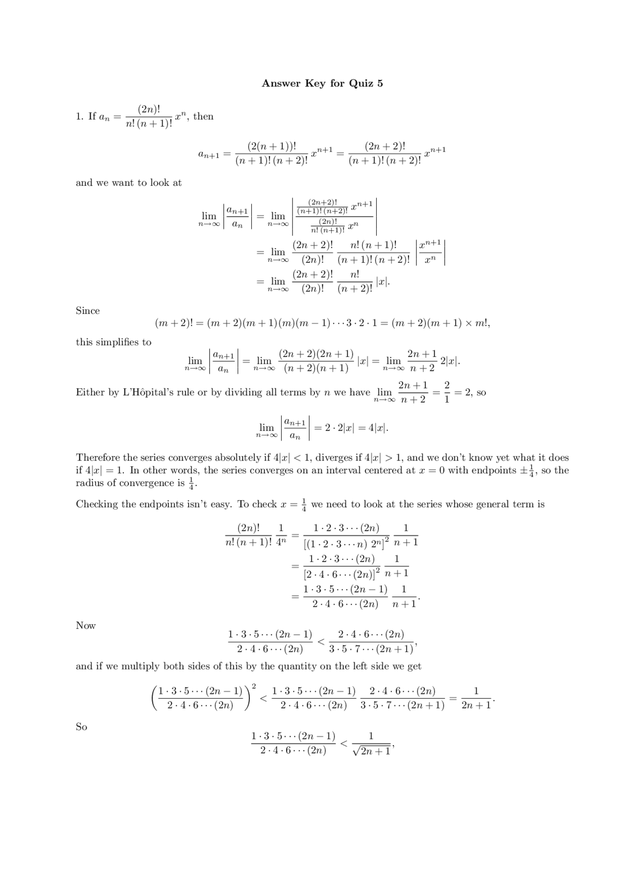 Convergence Calculus Solved Quiz Docsity