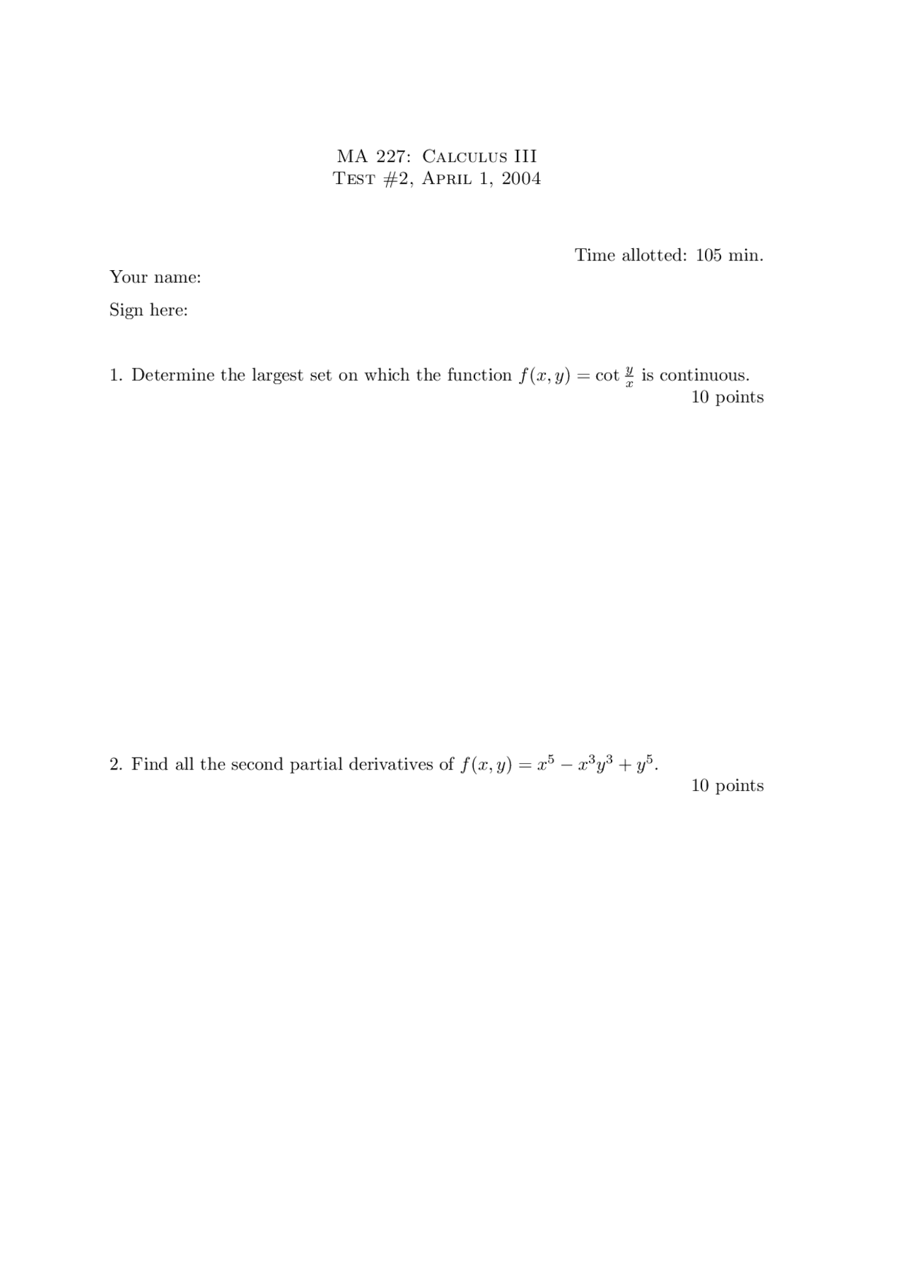 Determine Largest Set Calculus Iii Exam Docsity