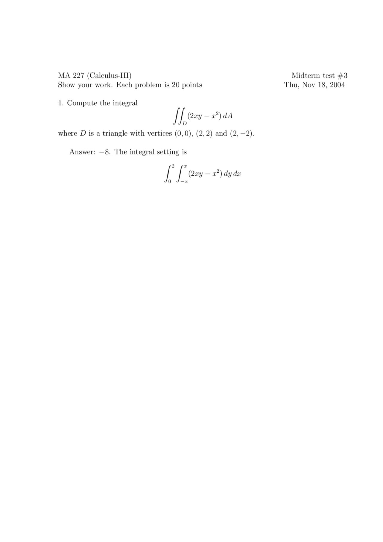 Triangle With Vertices Calculus Iii Solved Exam Docsity