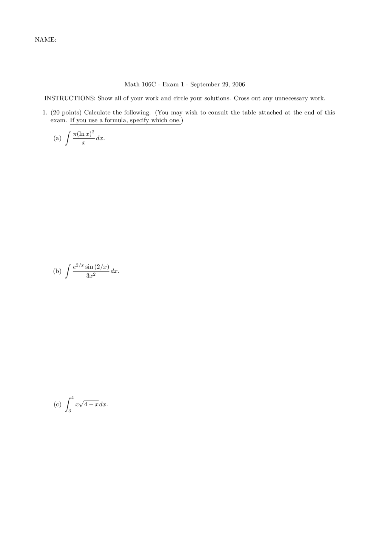 Specify Calculus Exam Docsity