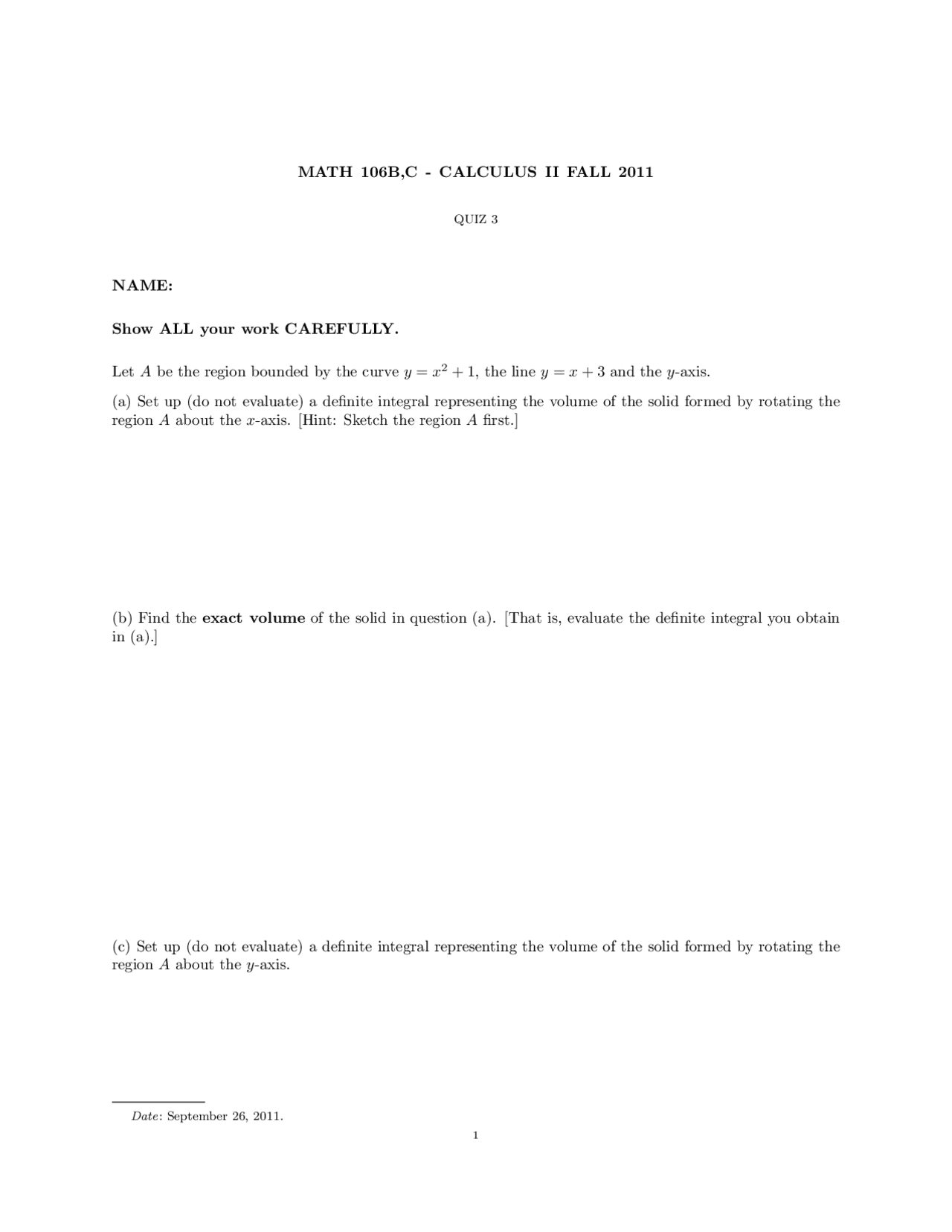Definite Integral Calculus Quiz Docsity