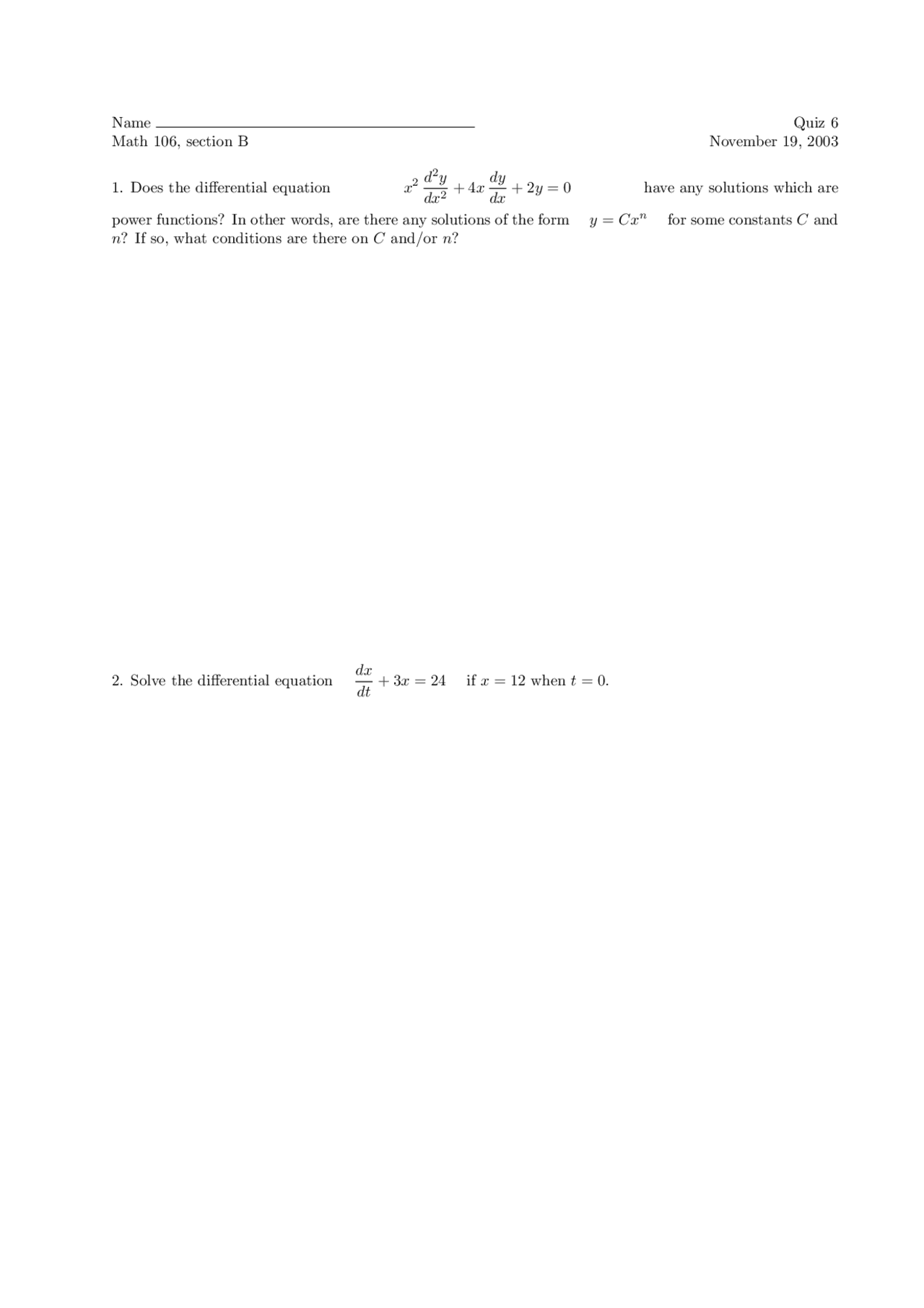 Some Constants Calculus Quiz Docsity