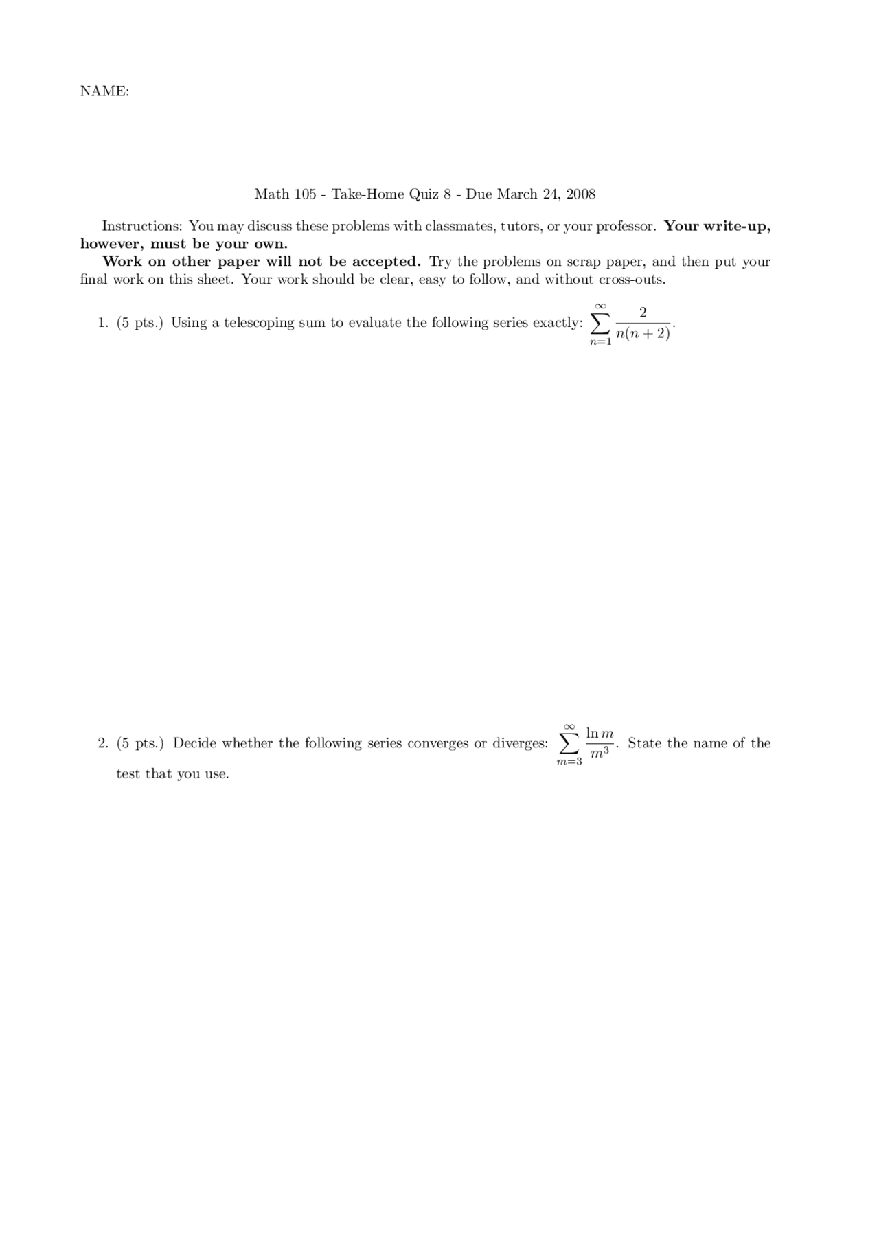 Telescoping Sum Calculus Quiz Docsity