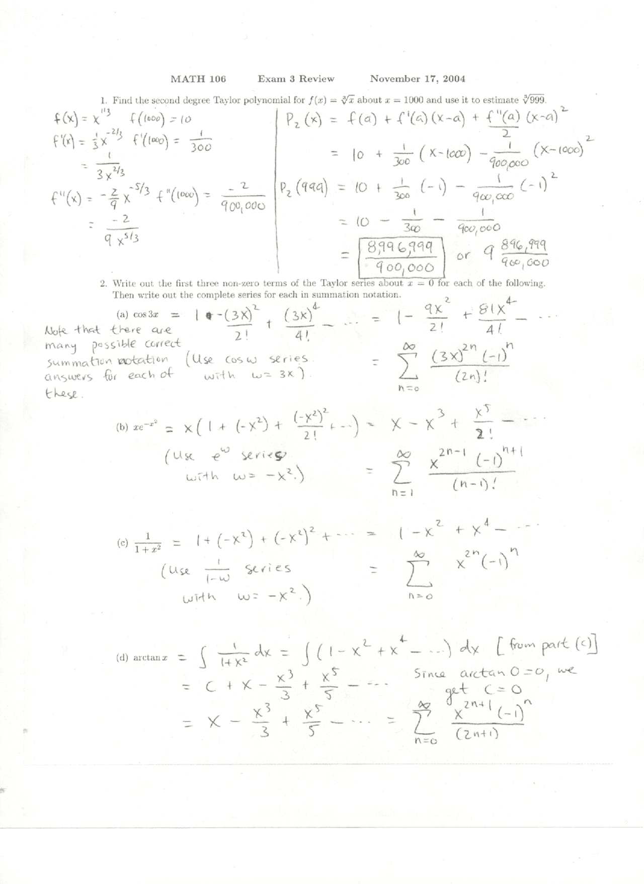 Estimate Calculus Solved Exam Docsity
