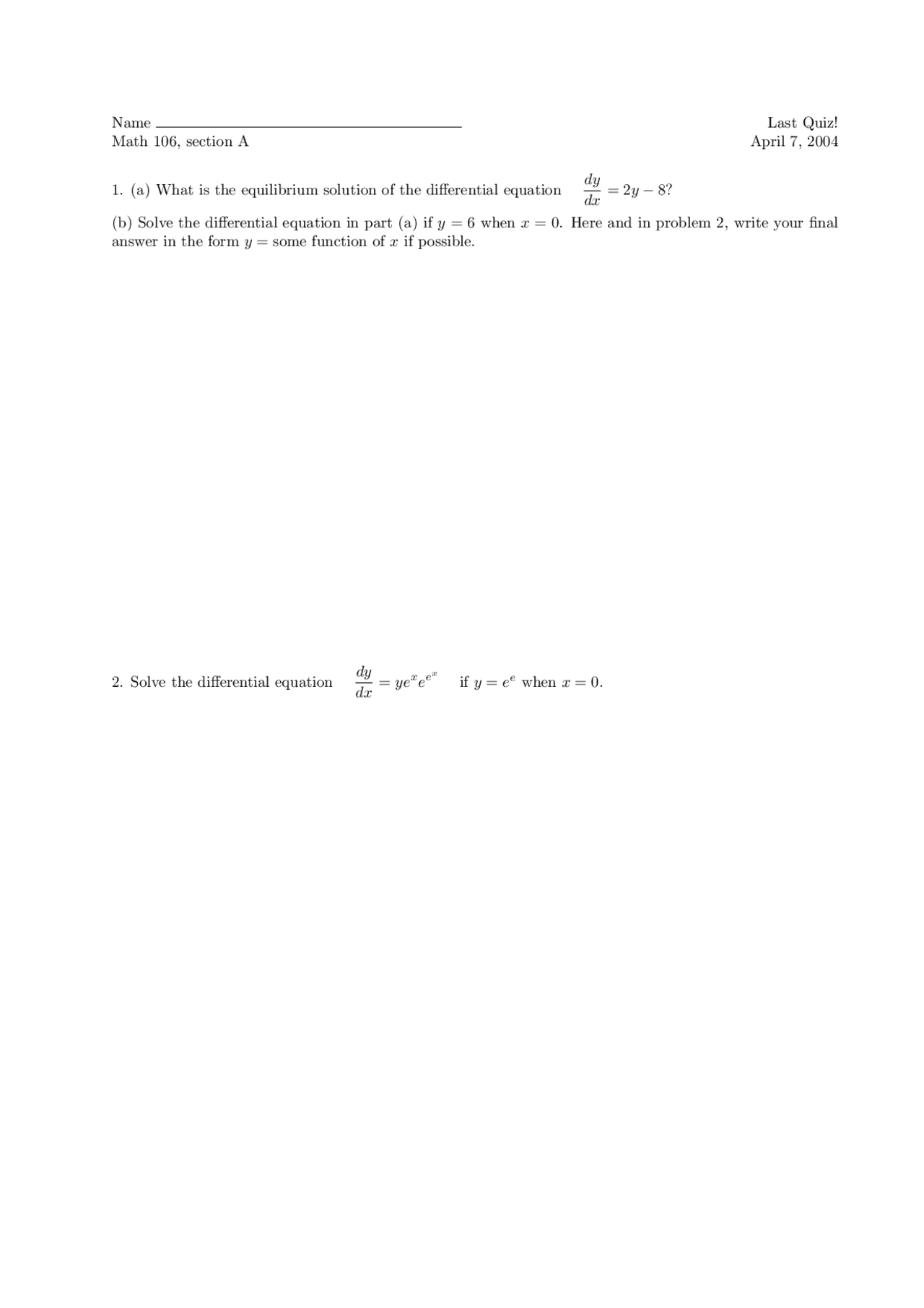 Function Calculus Quiz Docsity