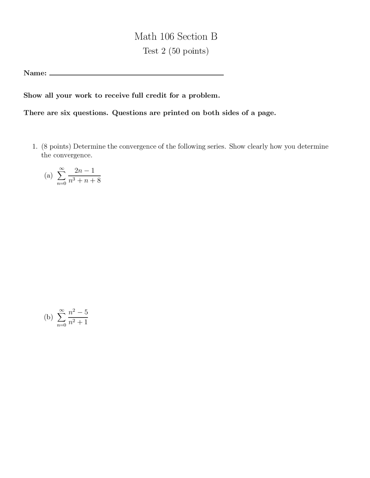 Series Calculus Exam Docsity