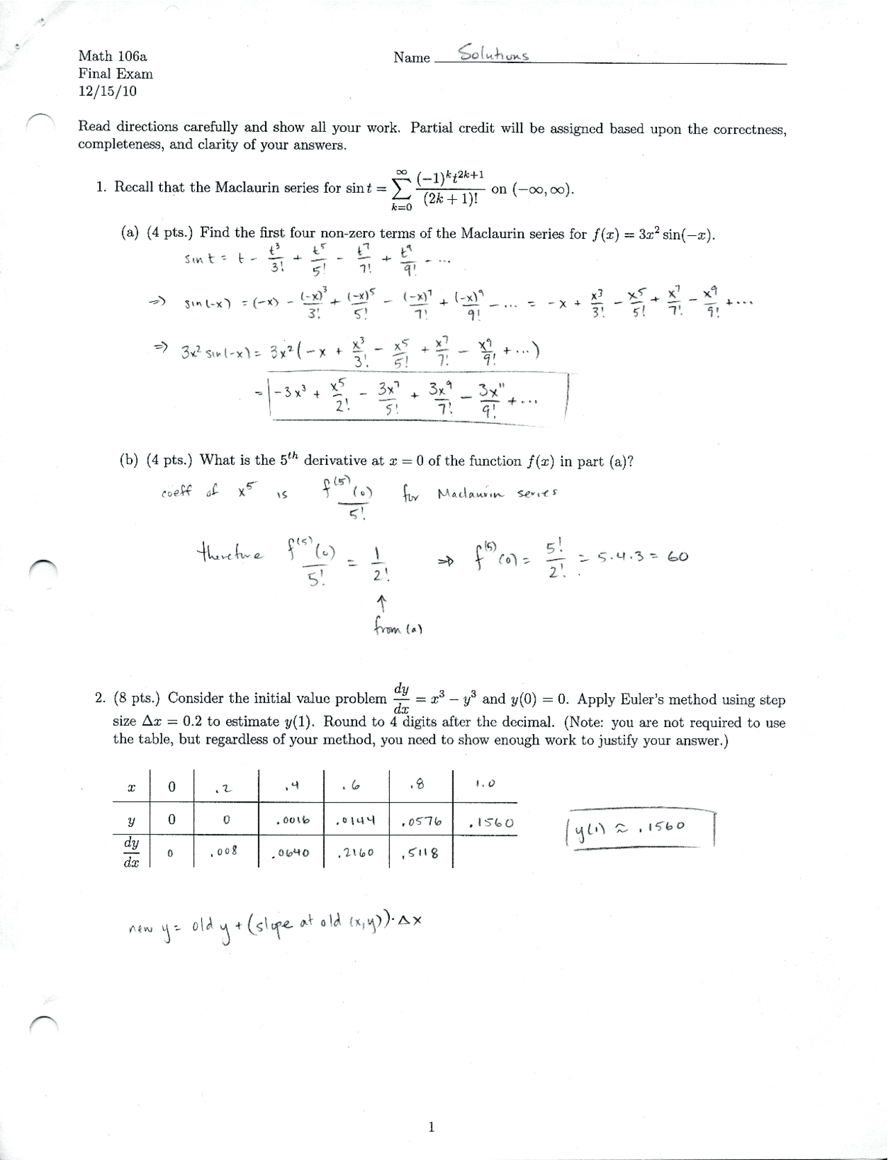 Maclaurin Series Calculus Solved Exam Docsity