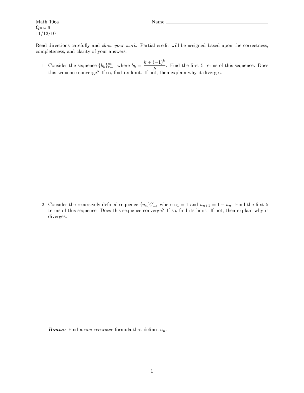 Directions Calculus Quiz Docsity