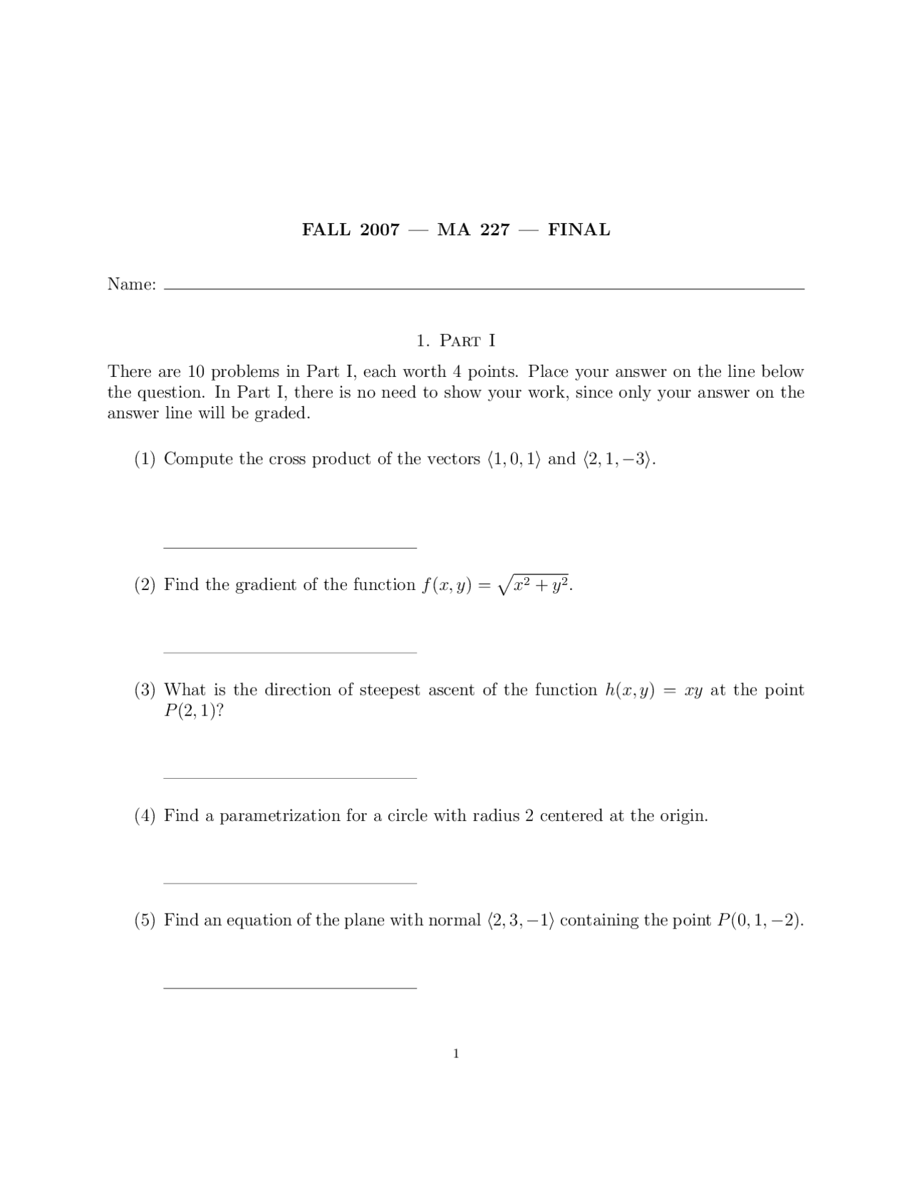 Steepest Ascent Of Function Calculus Iii Exam Docsity