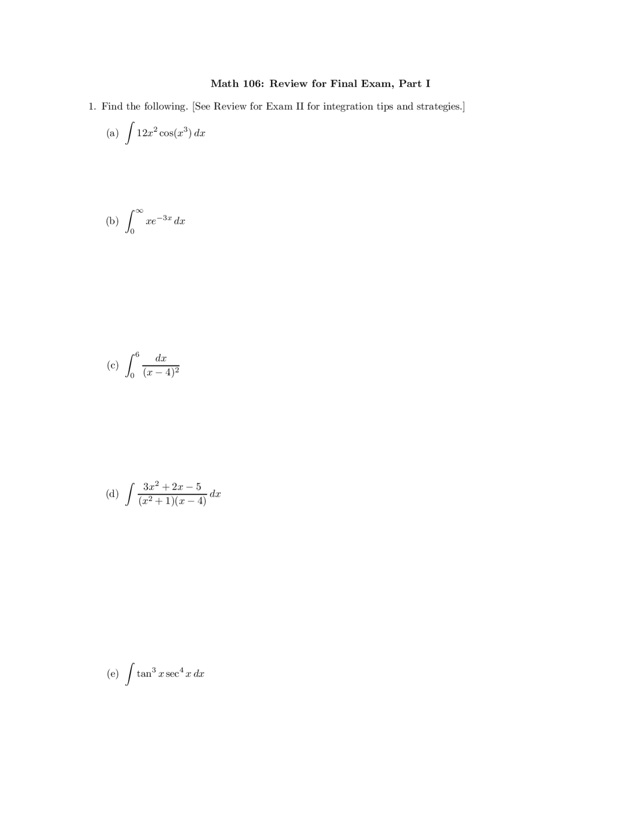 Possible Left Calculus Exam Docsity