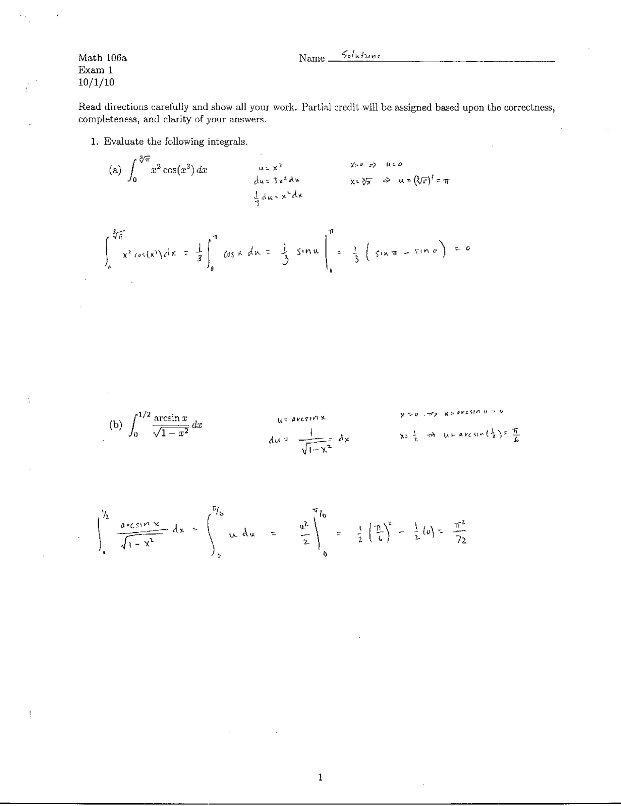 Directions Calculus Solved Exam Docsity