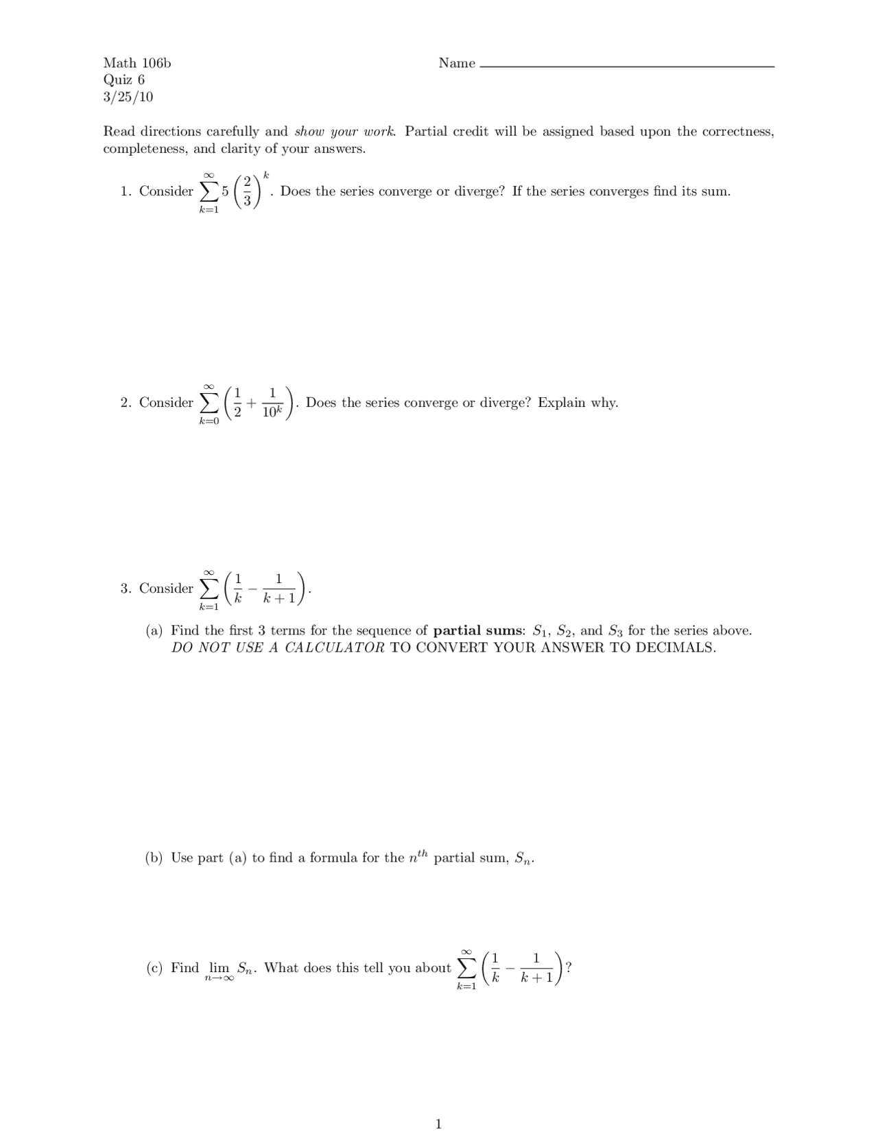 Converge Calculus Quiz Docsity