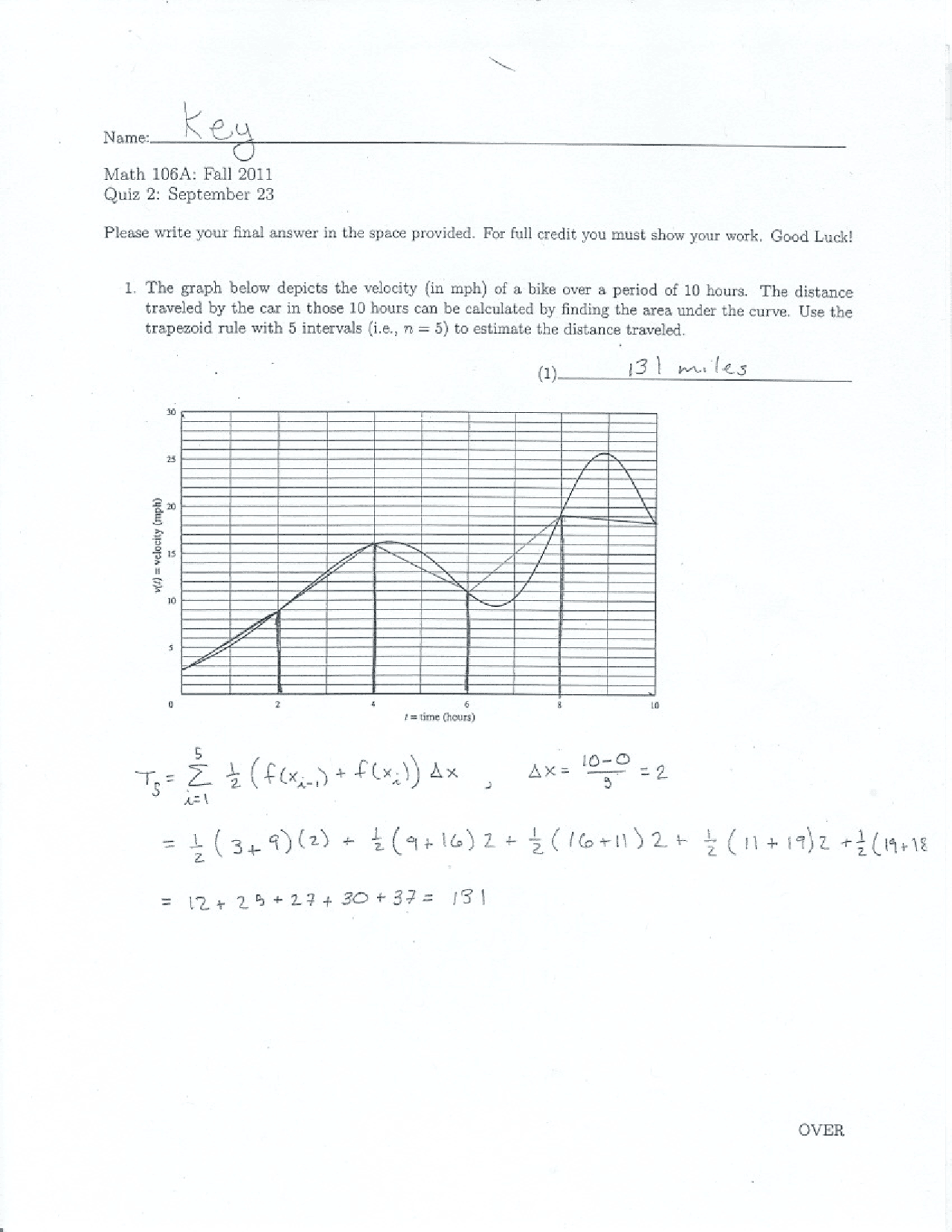 Space Calculus Solved Quiz Docsity