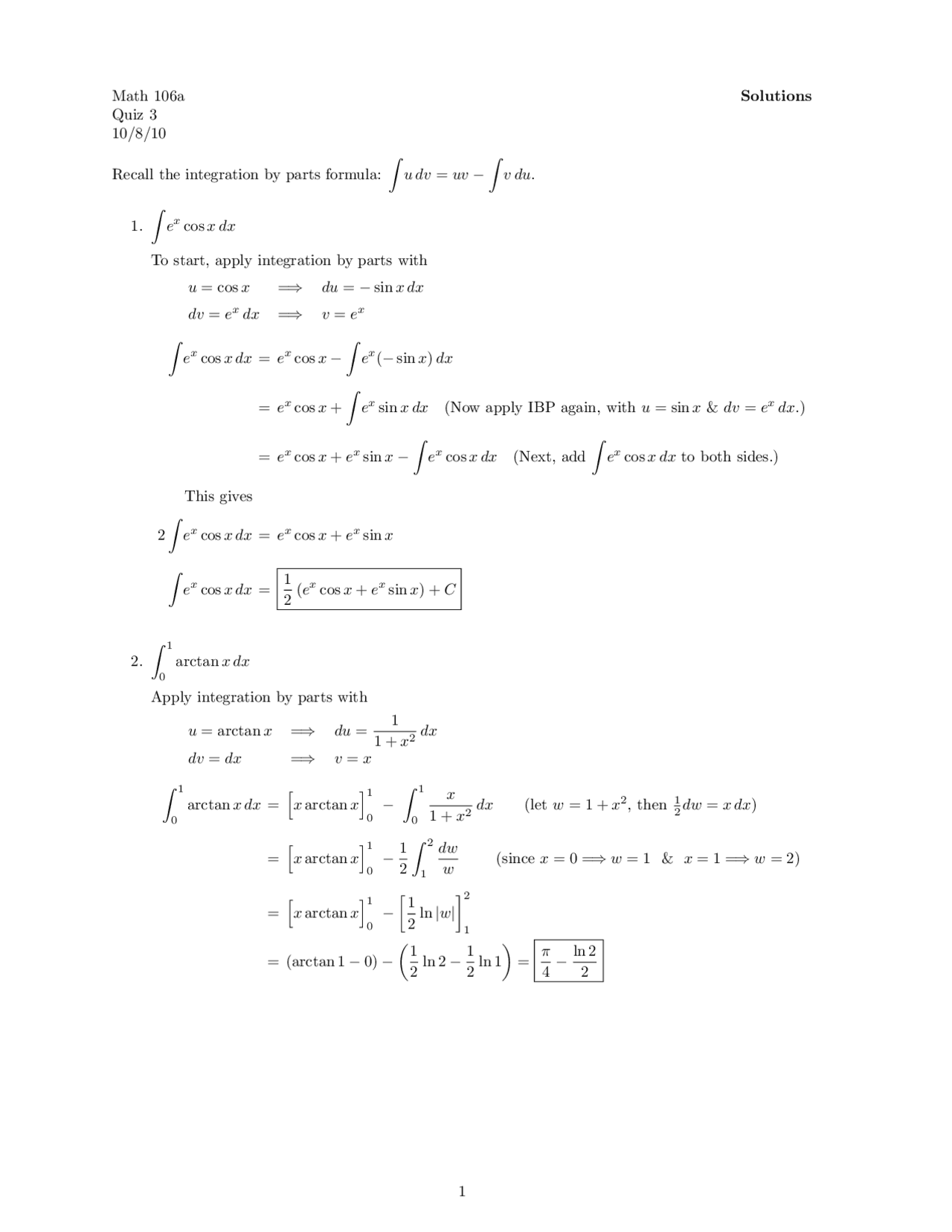 Using Integration Calculus Solved Quiz Docsity