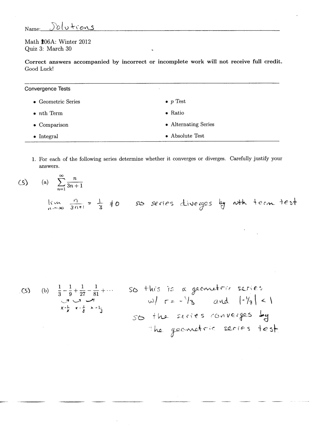Alternating Series Calculus Solved Quiz Docsity