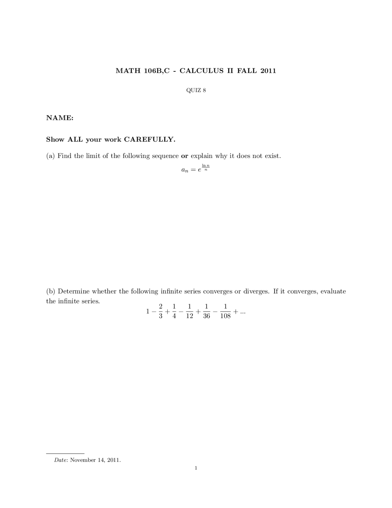 Infinite Calculus Quiz Docsity