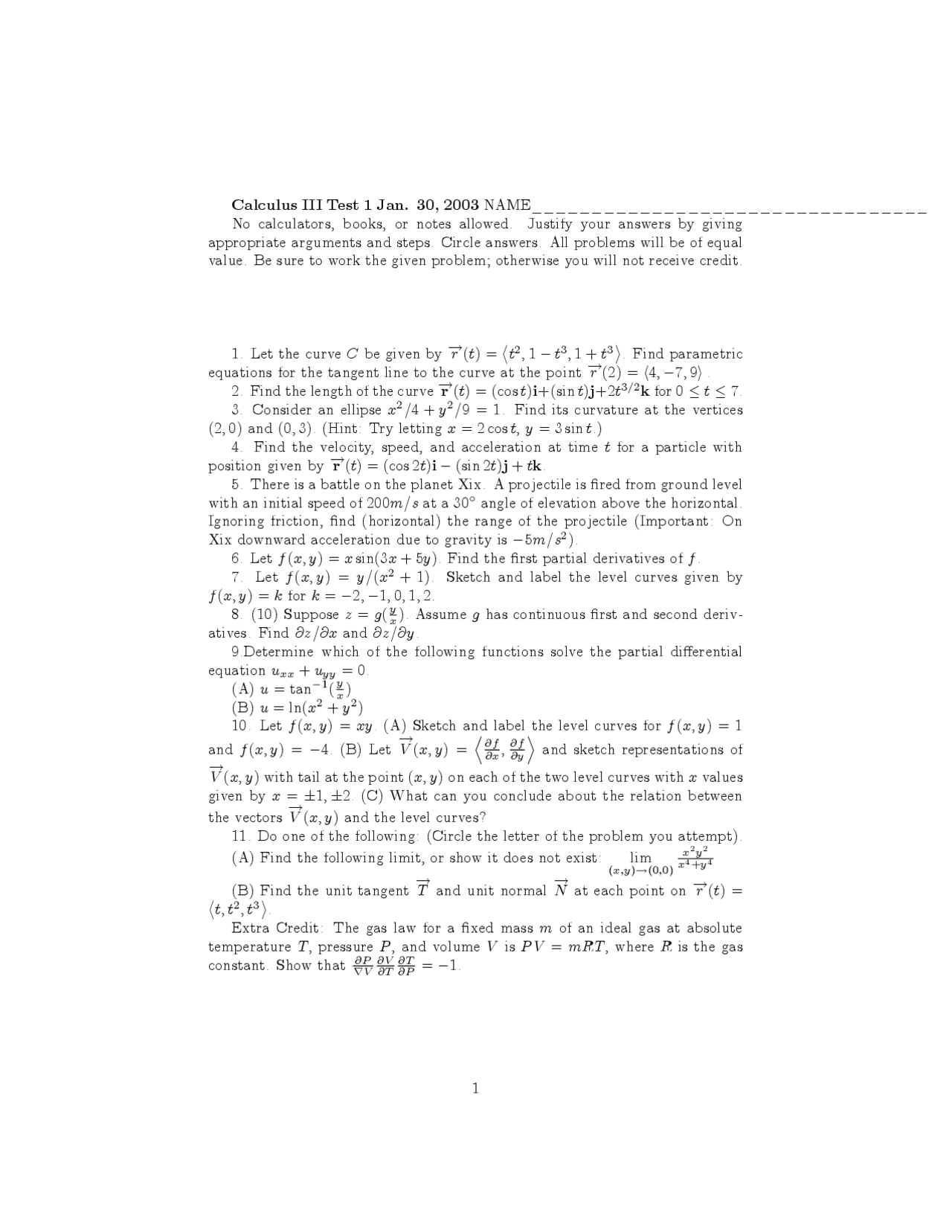 Speed Acceleration Calculus Iii Exam Docsity