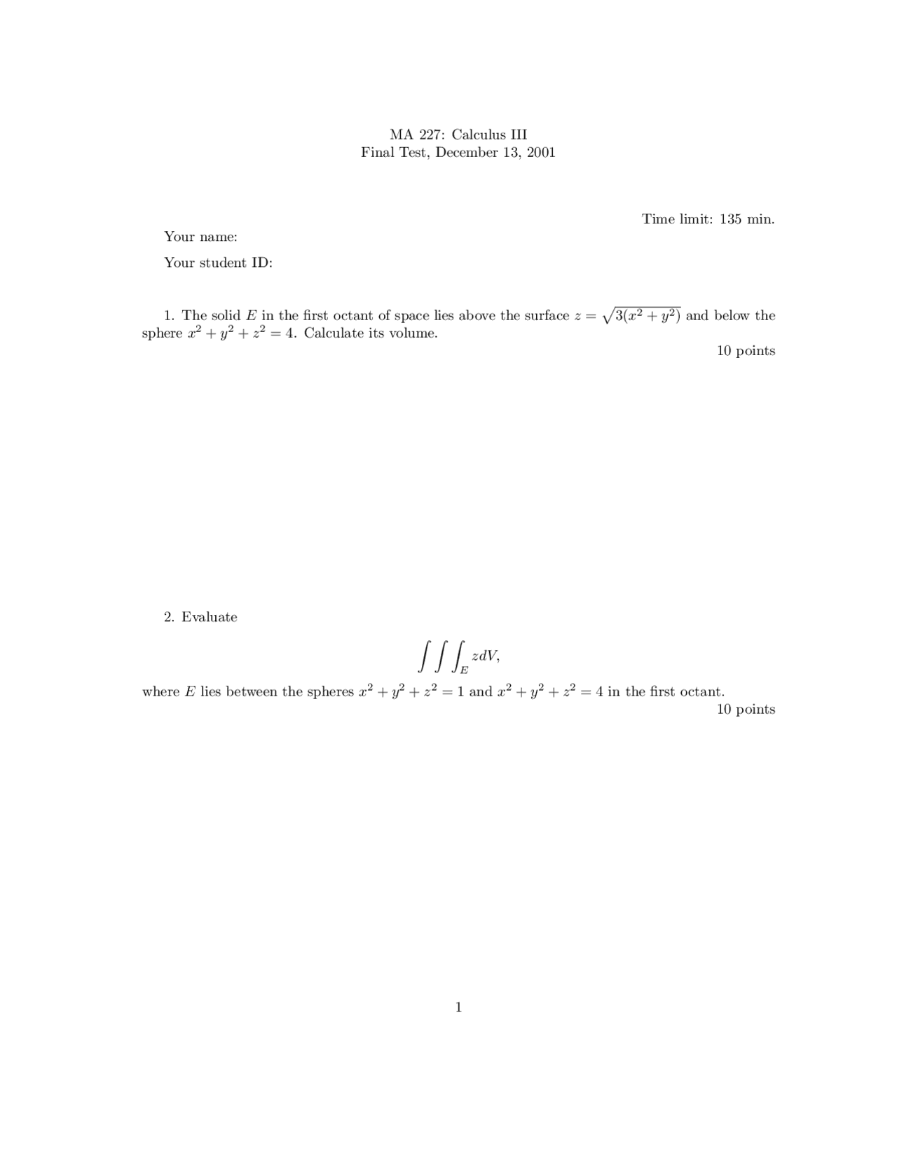 Center Of Mass Calculus Iii Exam Docsity