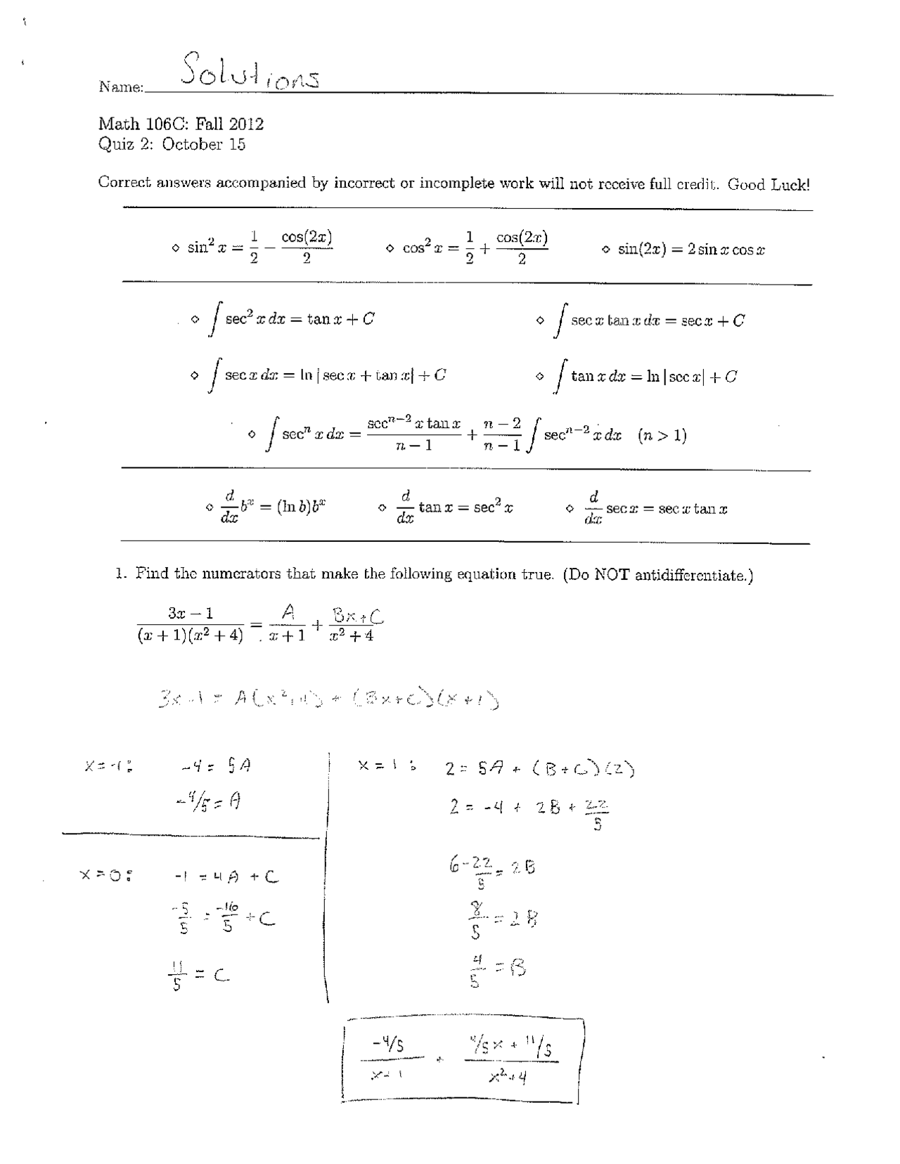 Incorrect Calculus Solved Quiz Docsity