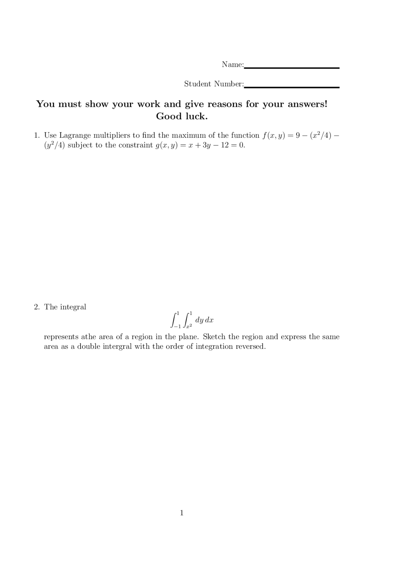 Lagrange Multipliers Calculus Iii Exam Docsity