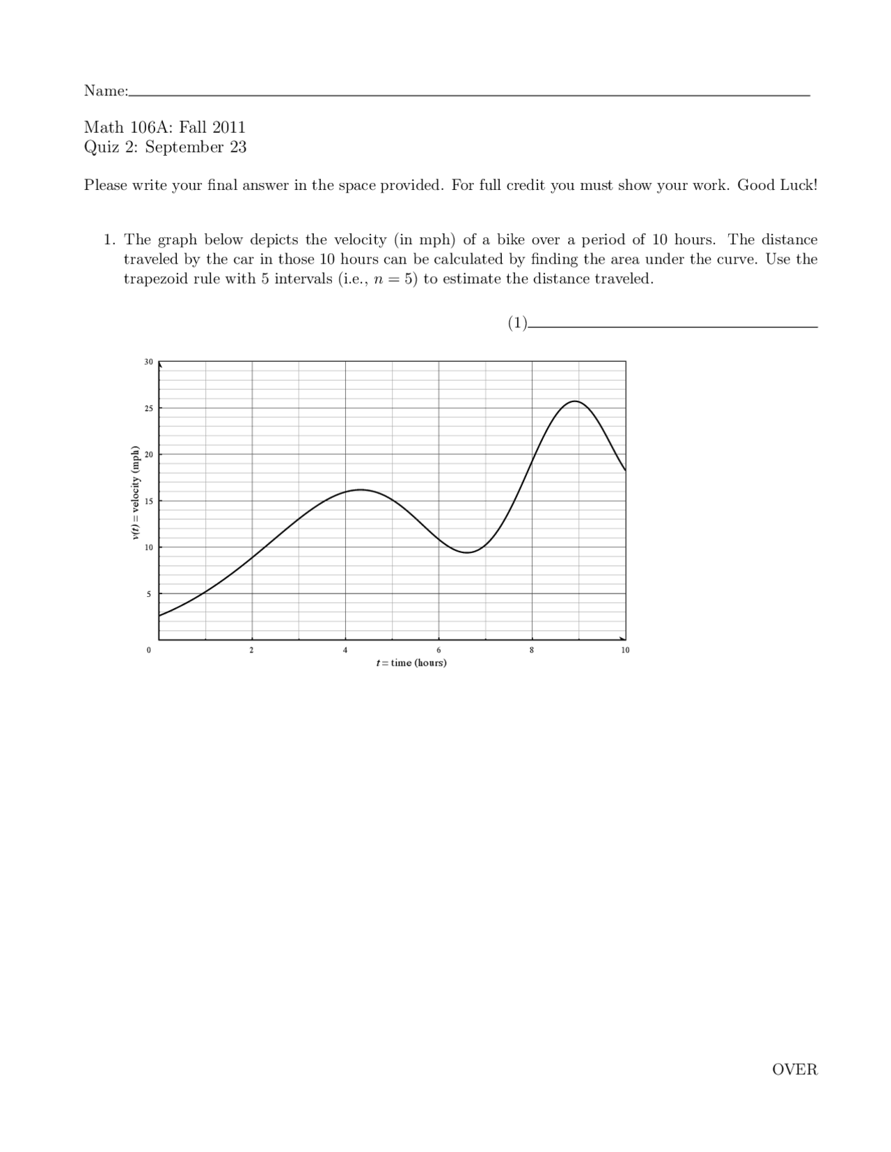 Space Calculus Quiz Docsity