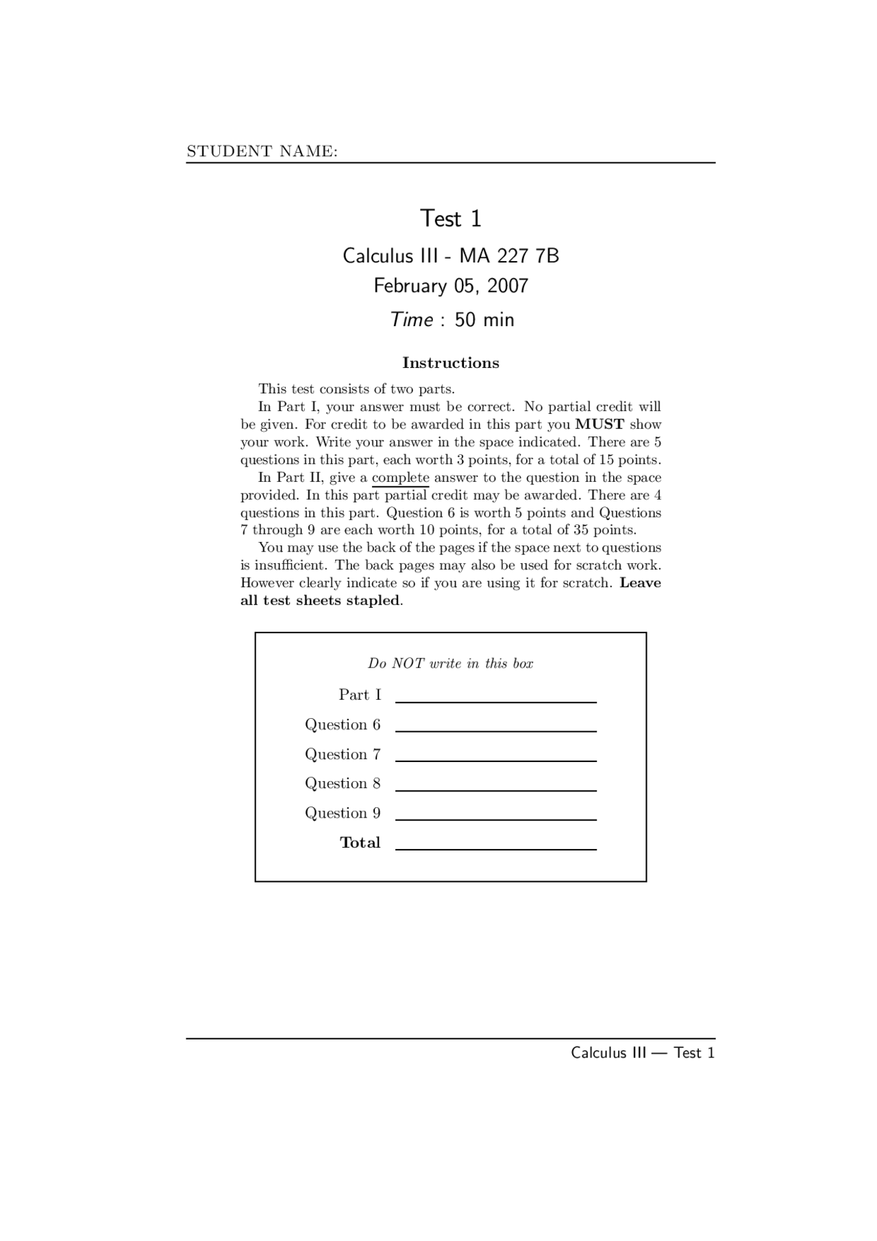 Vector Orthogonal Calculus Iii Exam Docsity