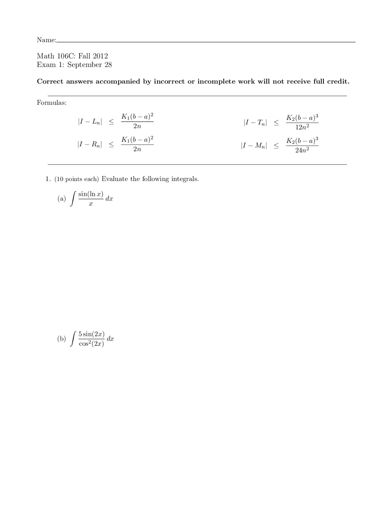 Statements Calculus Exam Docsity