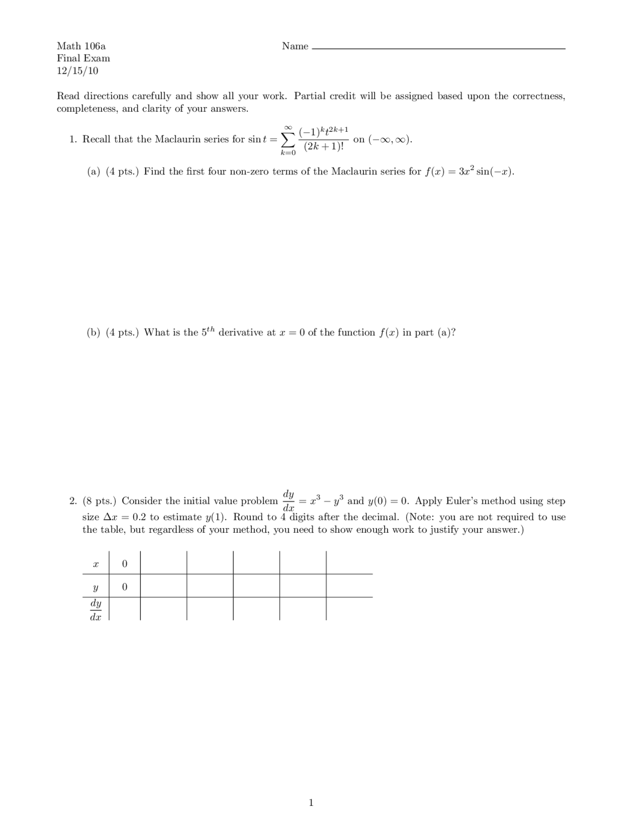 Maclaurin Series Calculus Exam Docsity