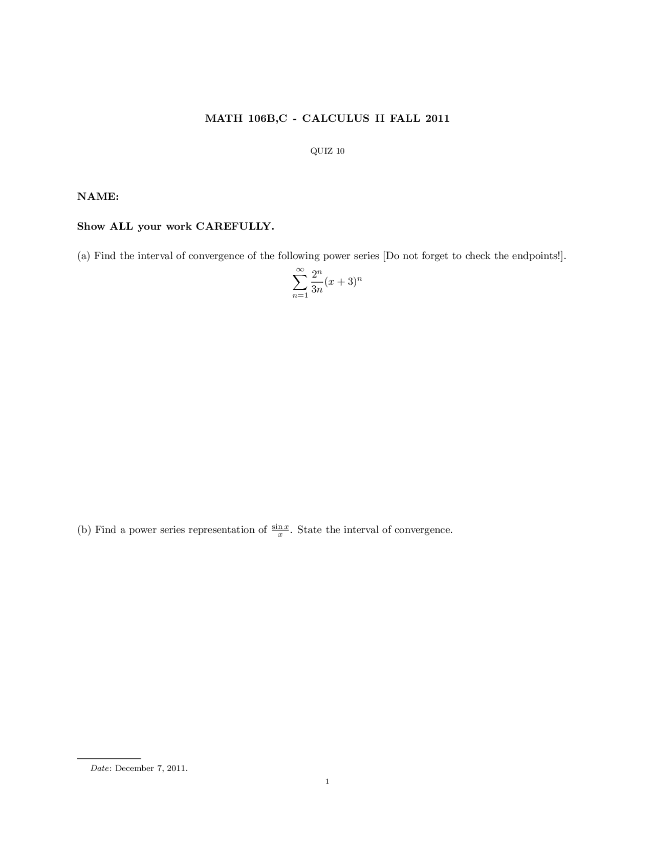 Power Calculus Quiz Docsity
