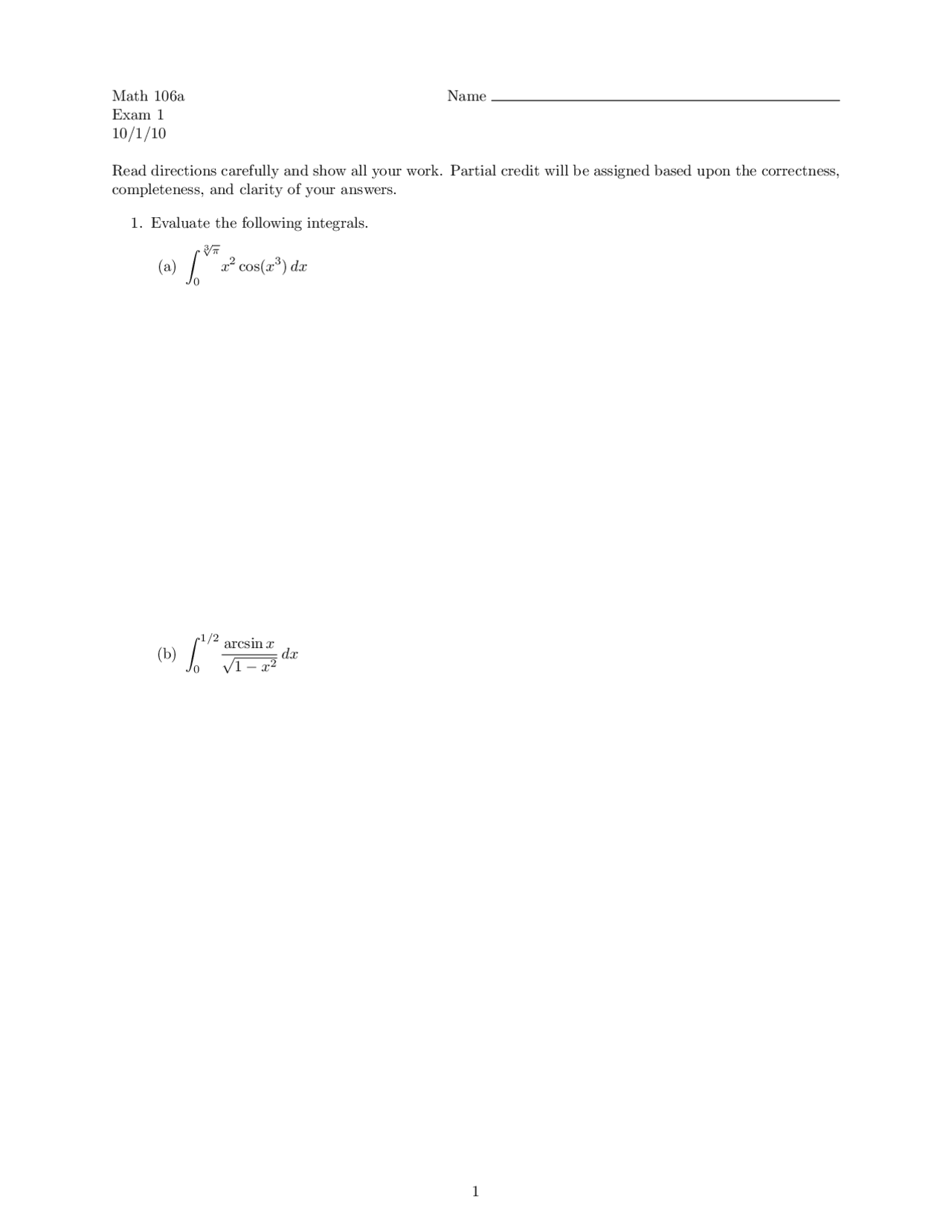 Directions Calculus Exam Docsity