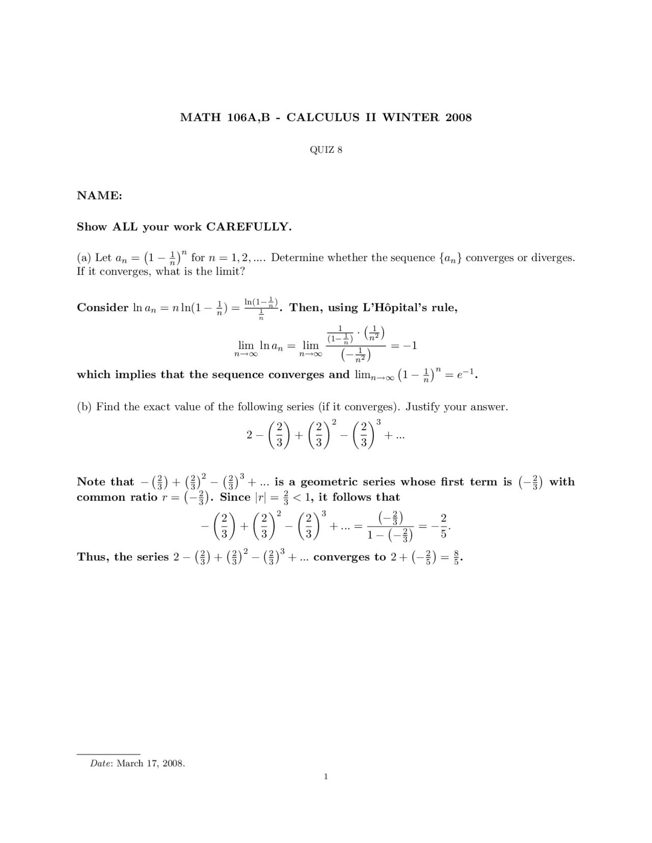 Determine Calculus Solved Quiz Docsity