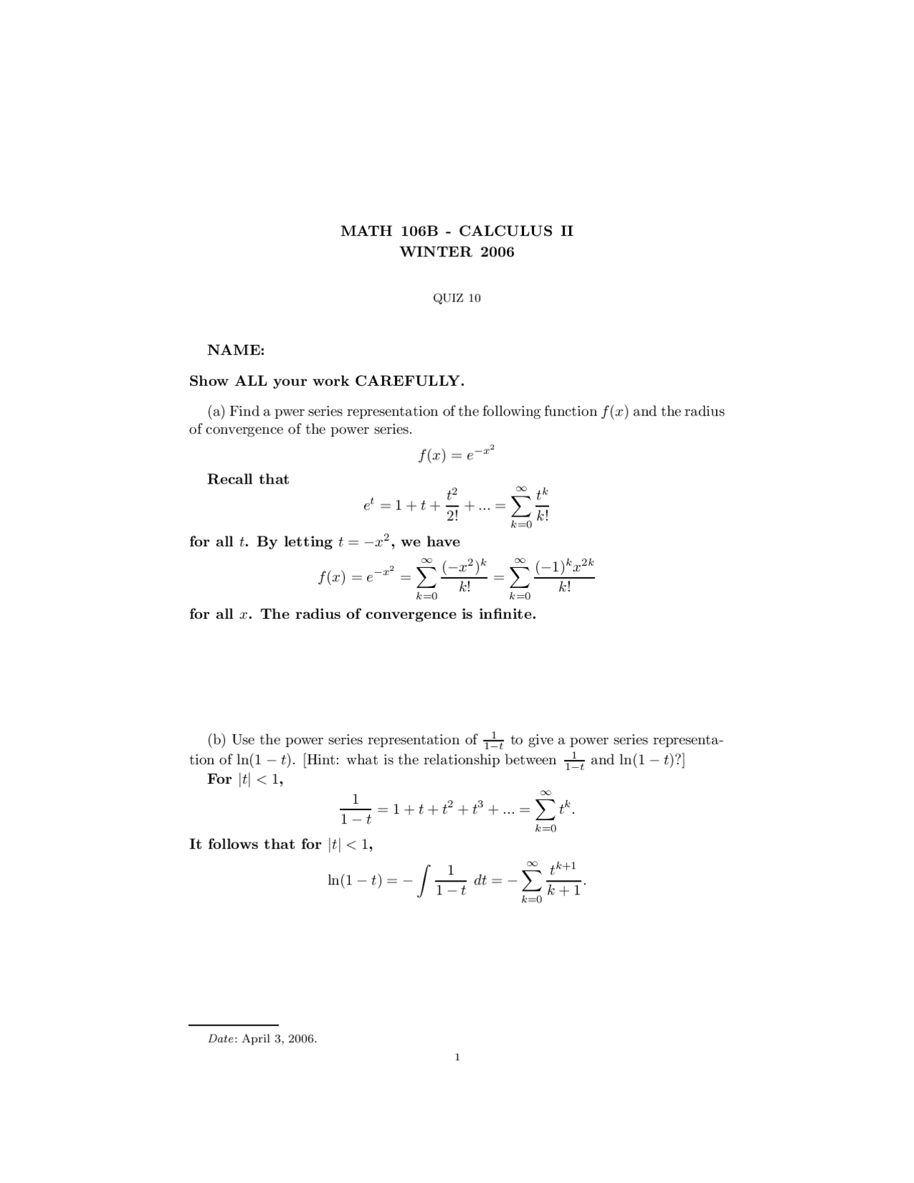 Representation Calculus Solved Quiz Docsity