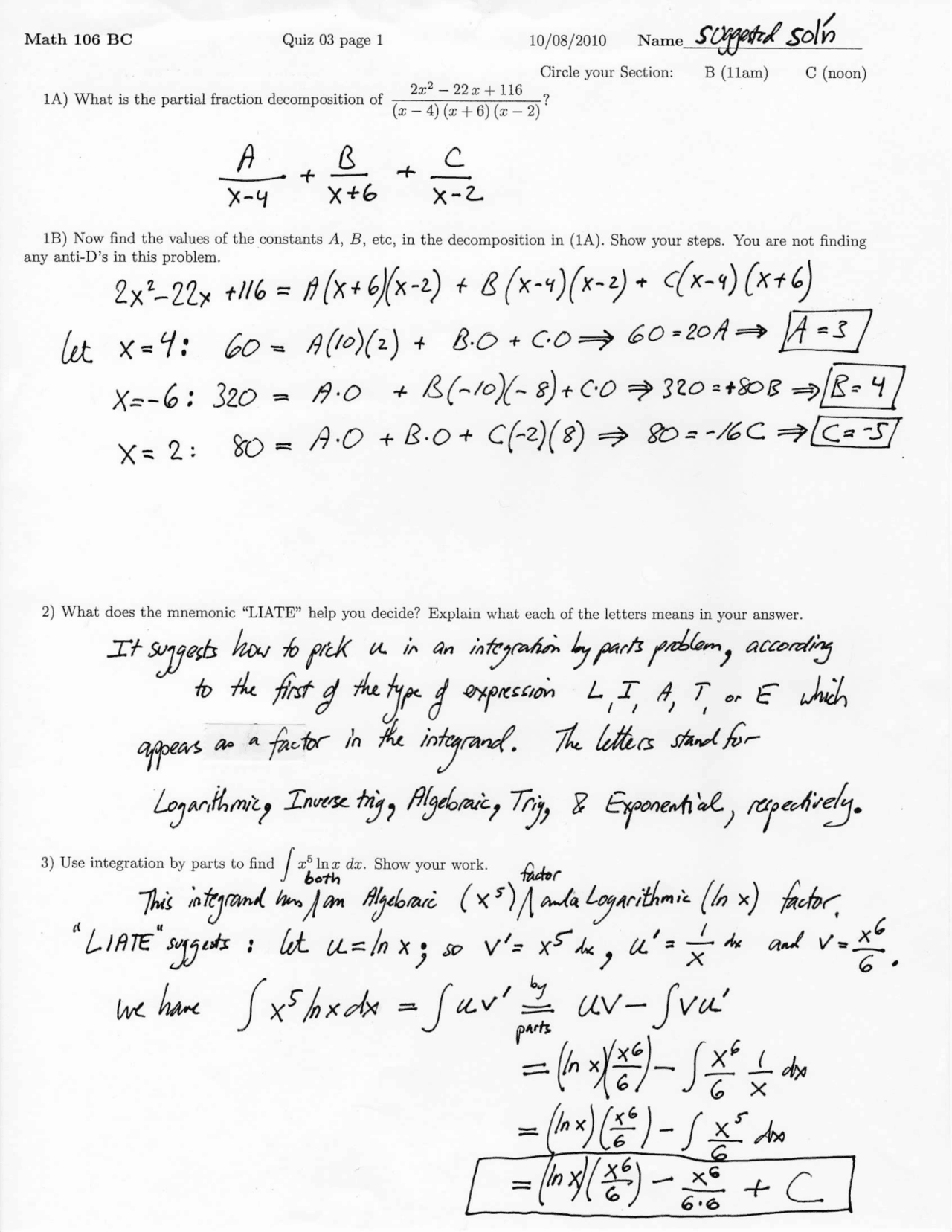 Values Calculus Solved Quiz Docsity
